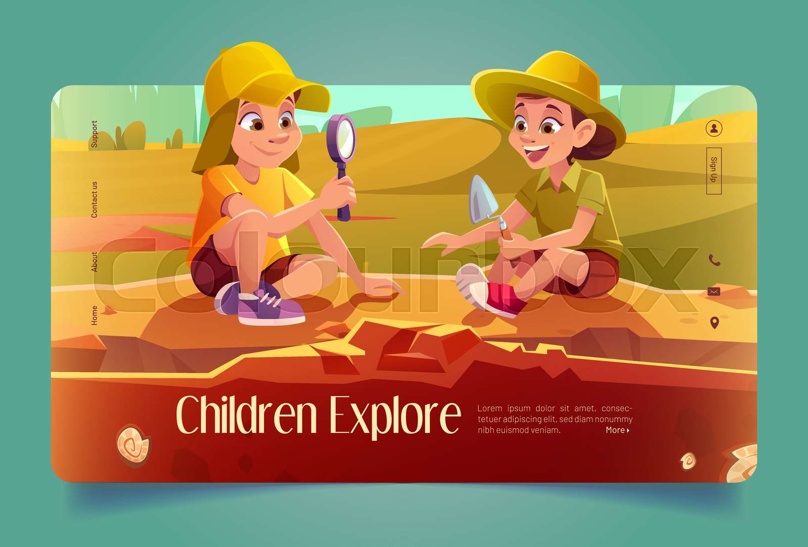 Children archaeology explore cartoon landing page | Stock vector ...