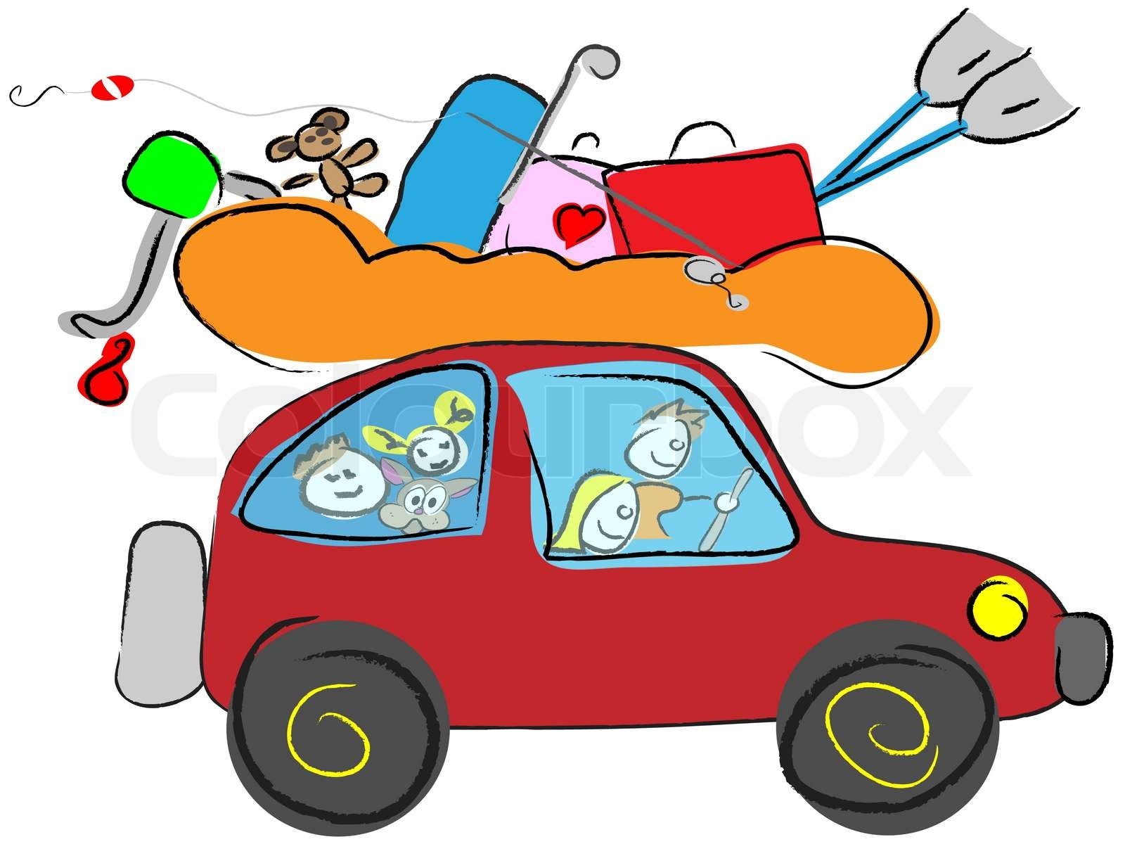 familie, tegneserie, automobil | Stock vektor | Colourbox