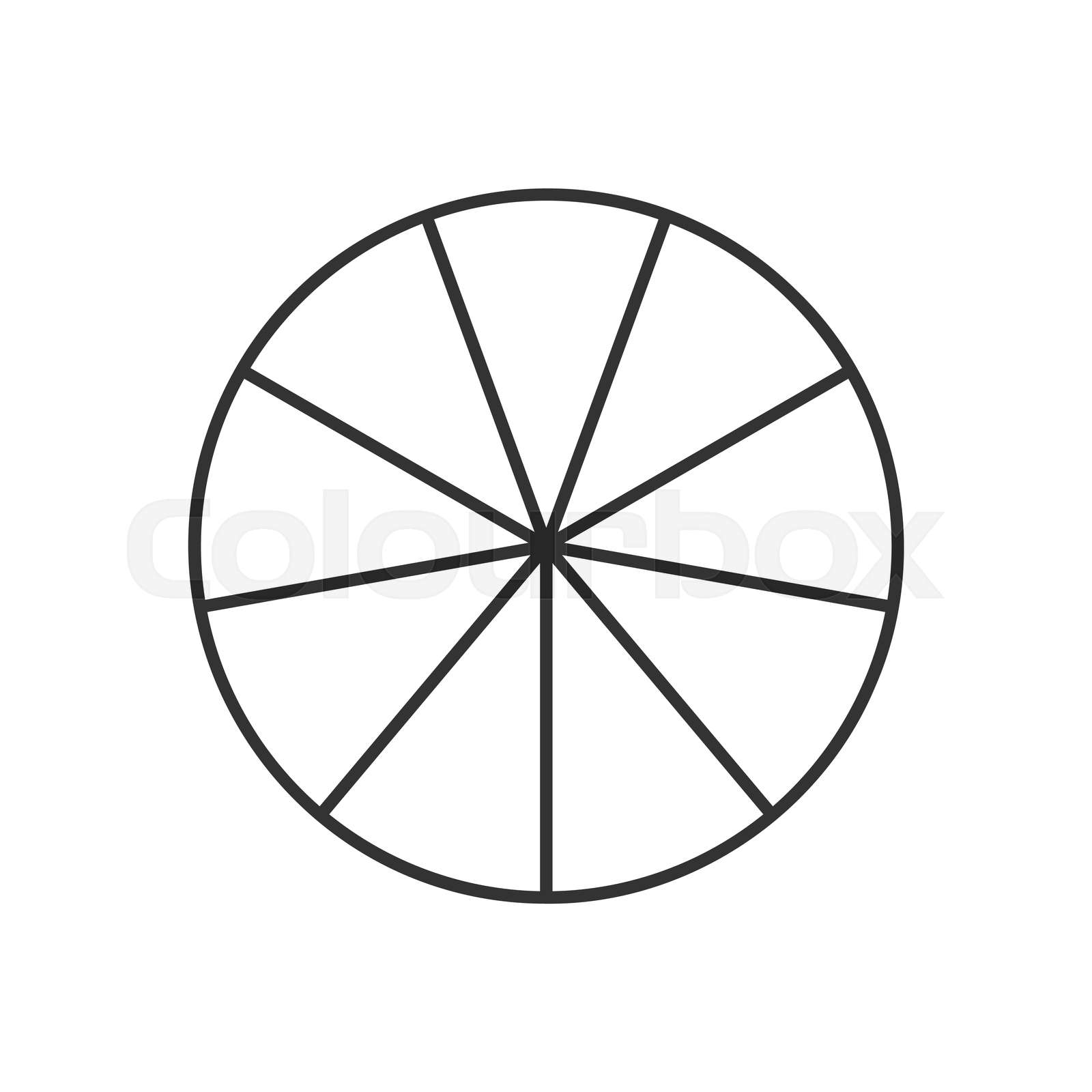 Circle divided in 9 segments. Pie or pizza round shape cut in nine ...