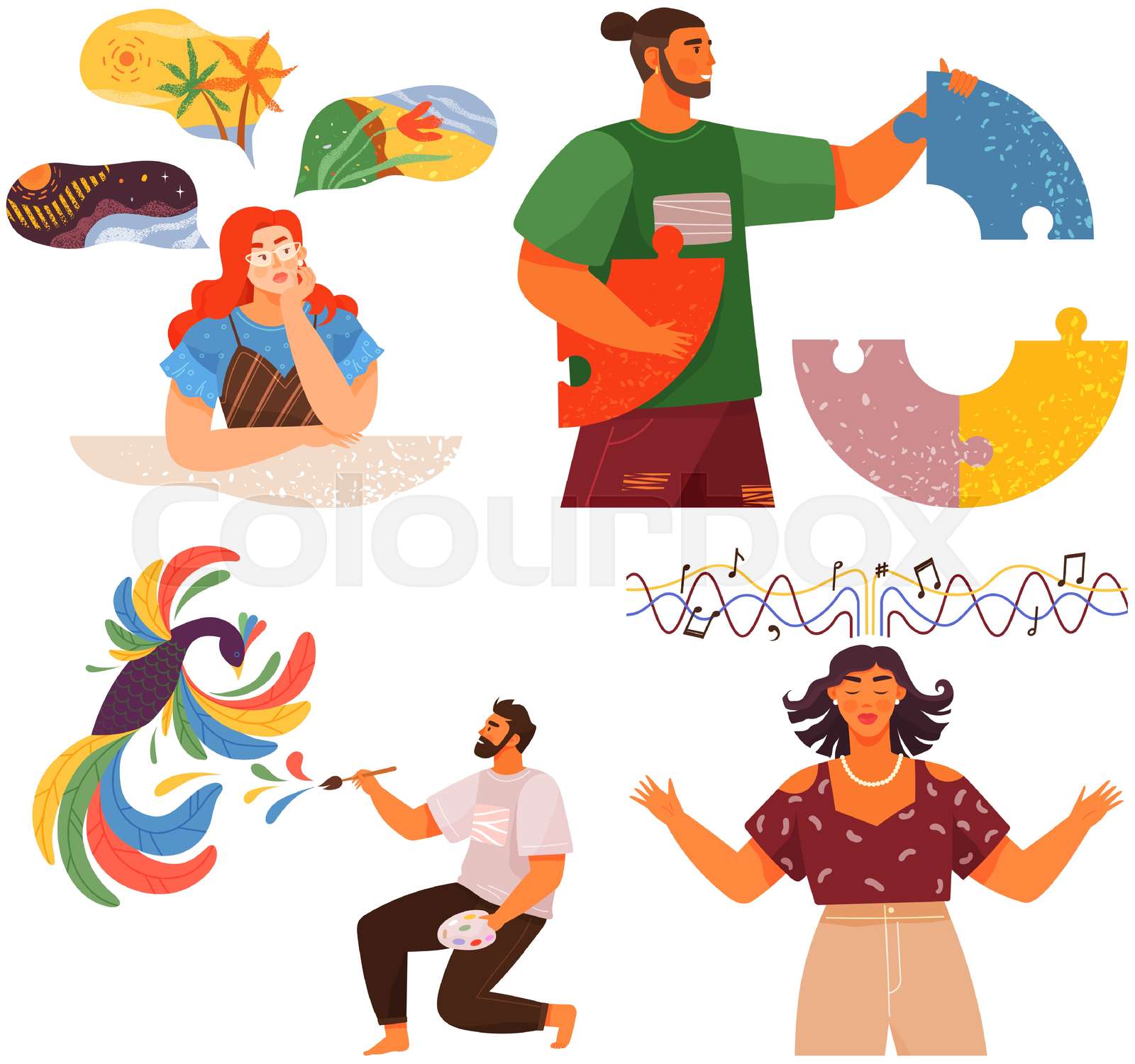 Mindset types set structural, analytical, logical and creative artistic ...