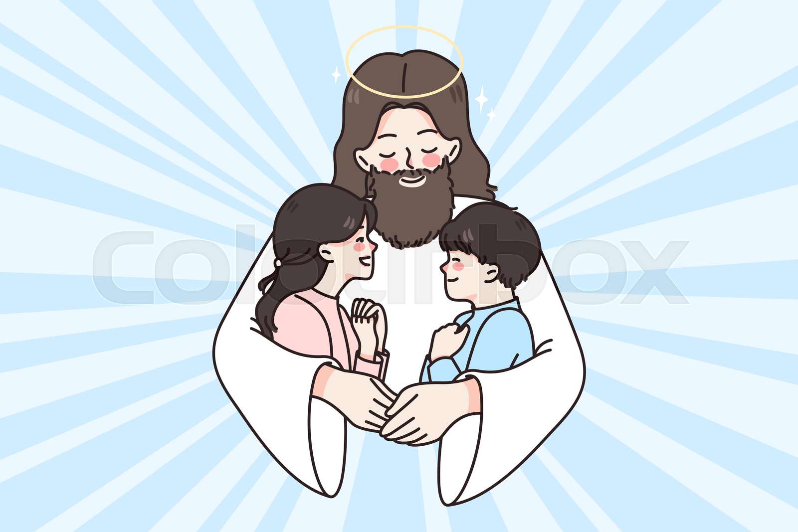 Jesus Christ hug cuddle small children | Stock vector | Colourbox