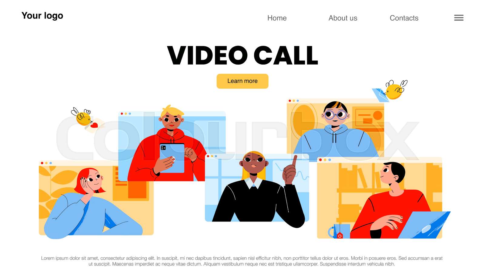 Video call, online conference landing page, banner | Stock vector ...