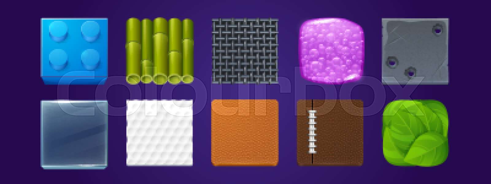 Texture Samples Game Ui App Icons Square Buttons Stock Vector