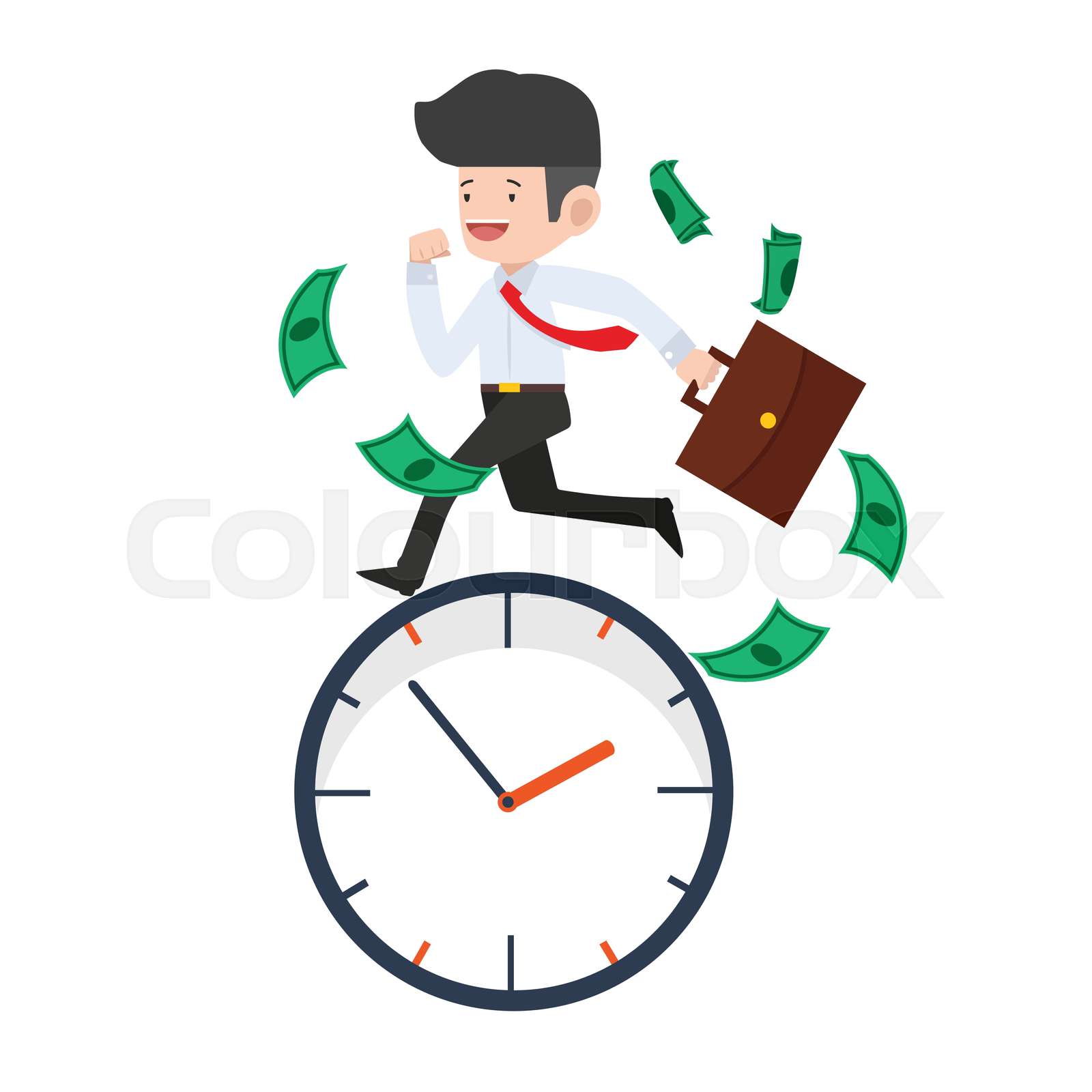 businessman Running on time cartoon Concept | Stock vector | Colourbox