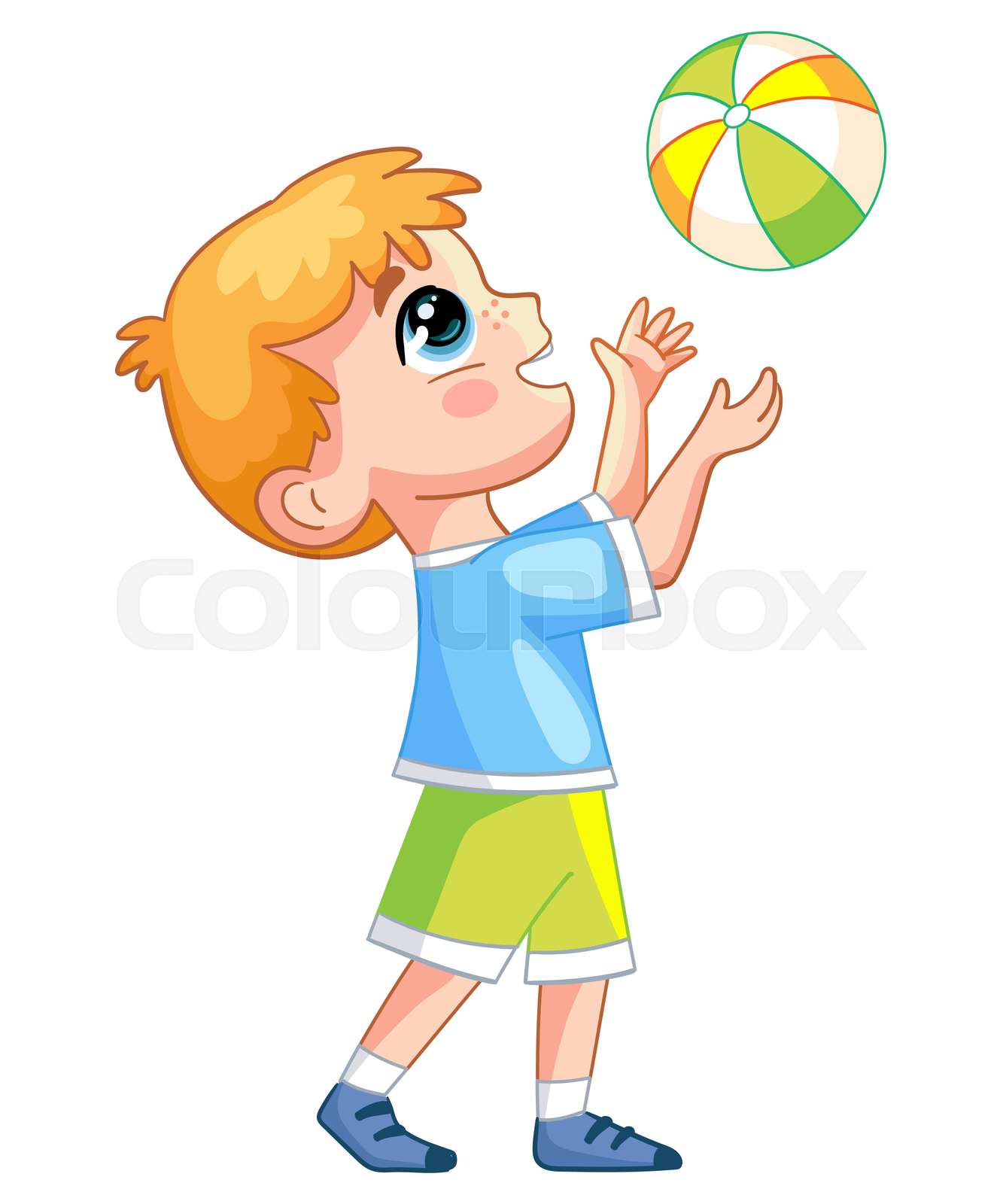 Happy cartoon boy playing with ball vector illustration | Stock vector ...