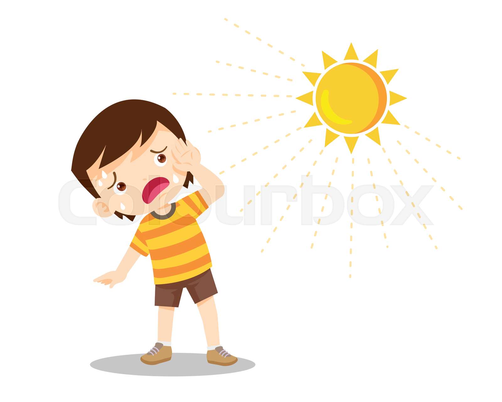 boy thirsty from heat of the summer sun | Stock vector | Colourbox