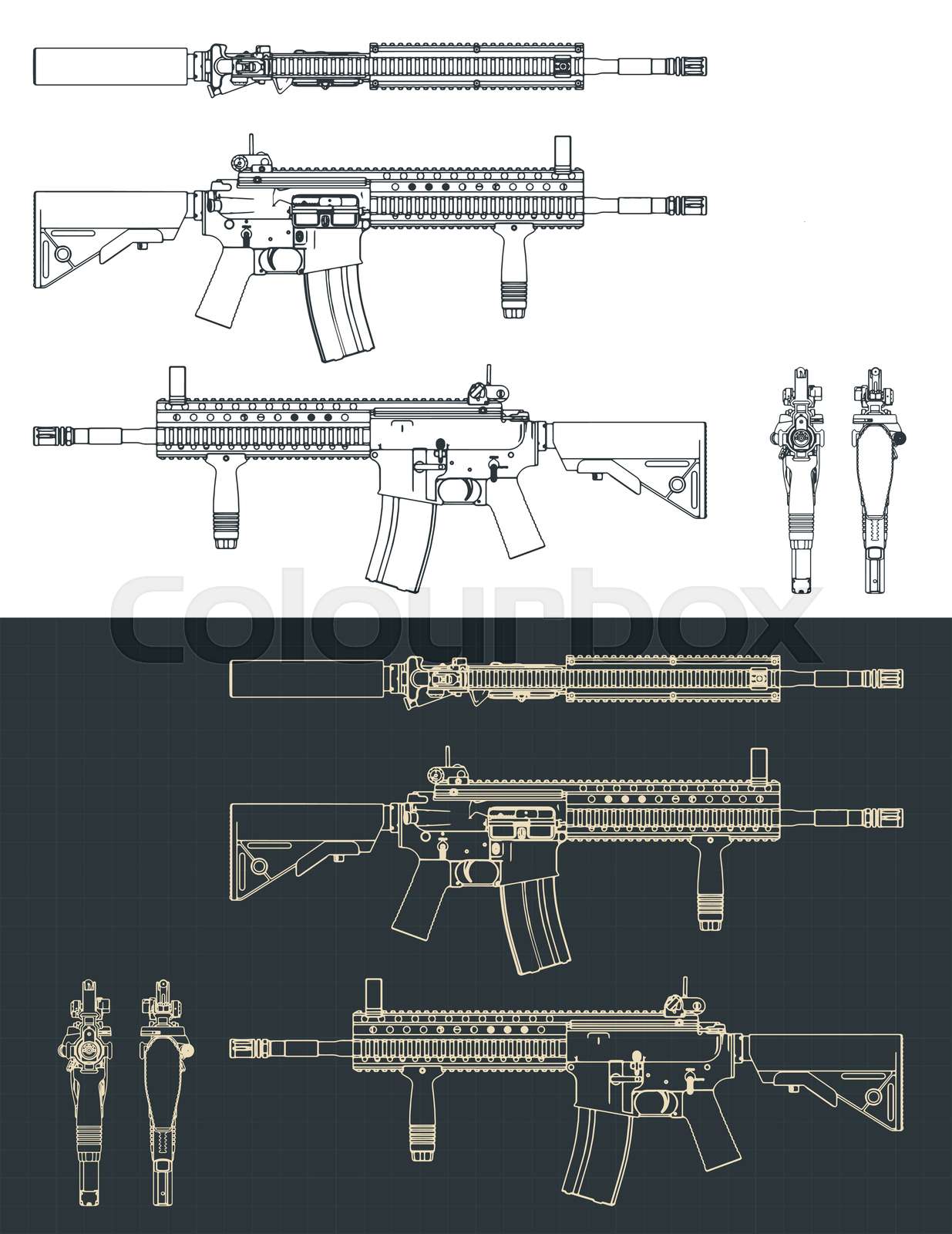 Assault rifle blueprints | Stock vector | Colourbox