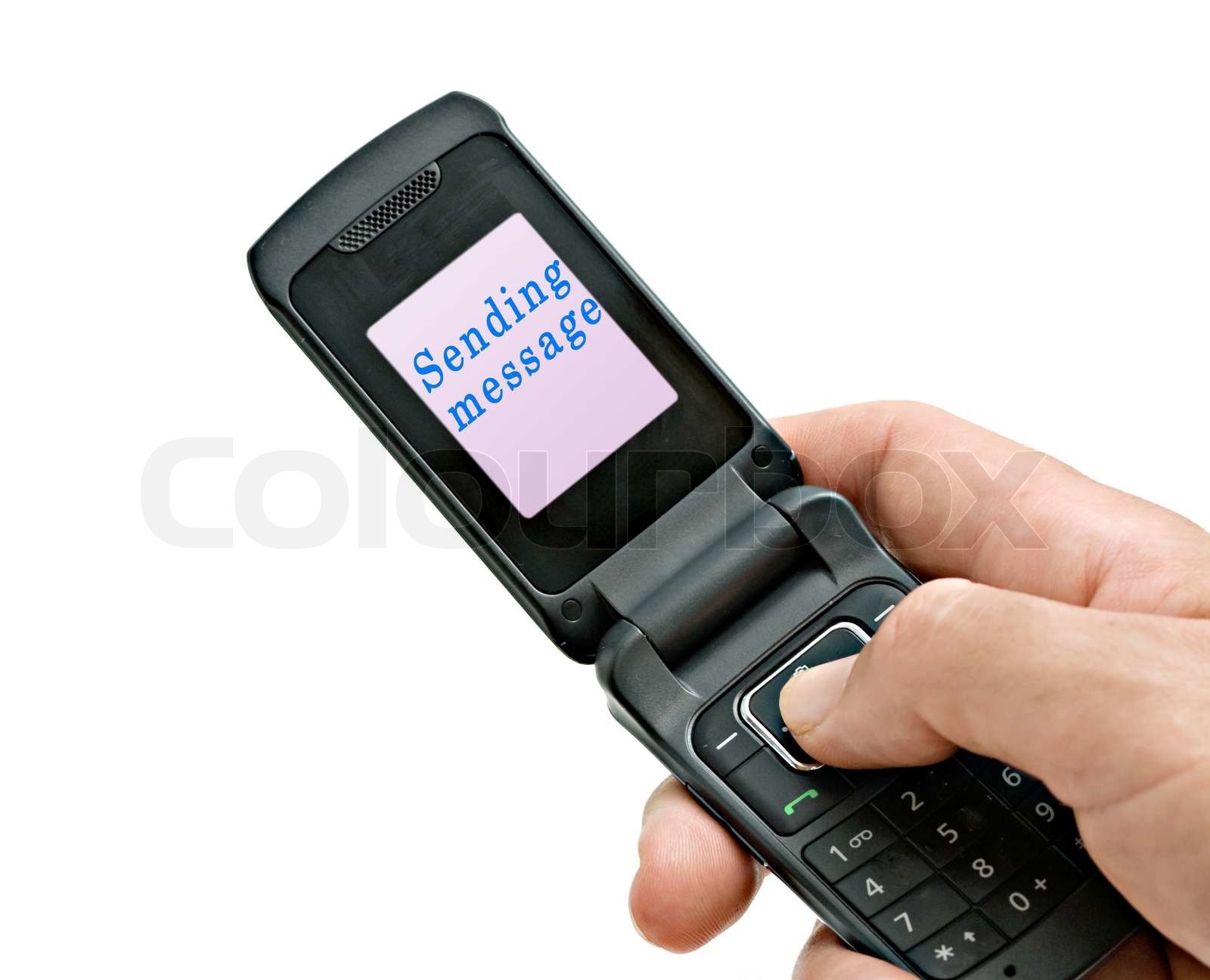 Mobile phone with "sending" label on its screen | Stock image | Colourbox