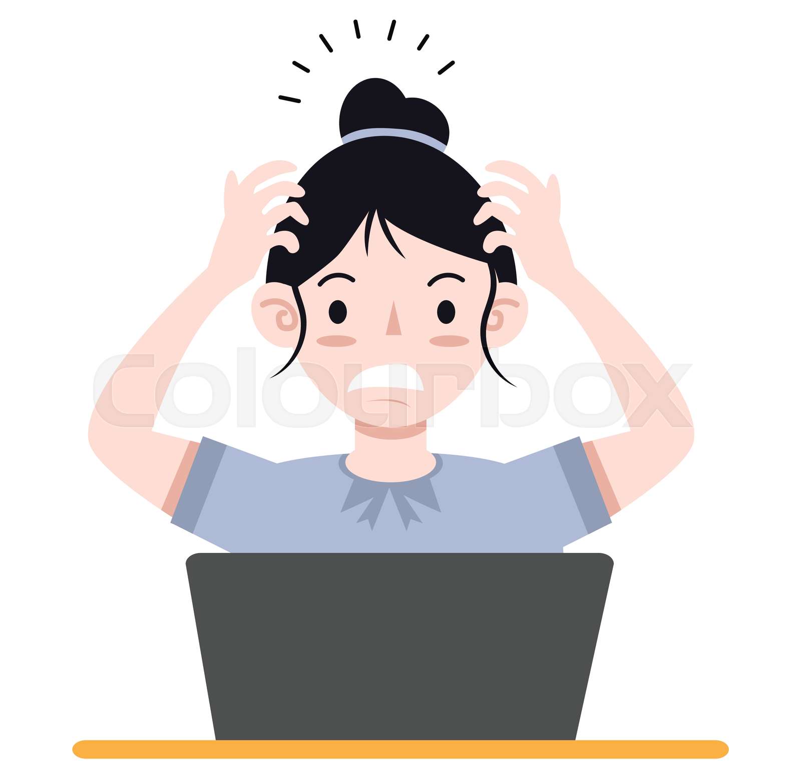 Young stressed woman worker with using computer | Stock vector | Colourbox