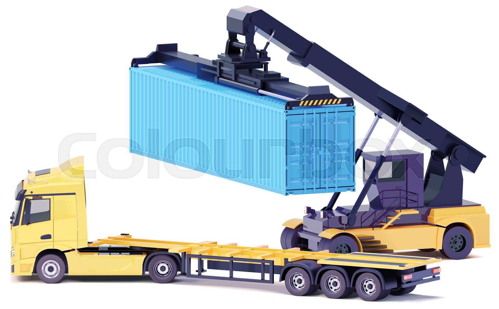 Vector reach stacker with container and truck | Stock vector | Colourbox