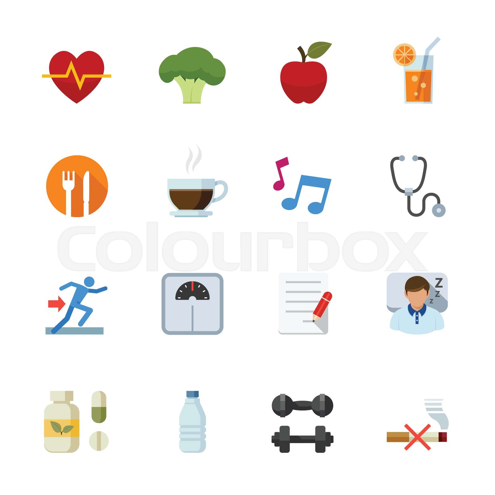 Health and Wellness Icons with White Background | Stock vector | Colourbox