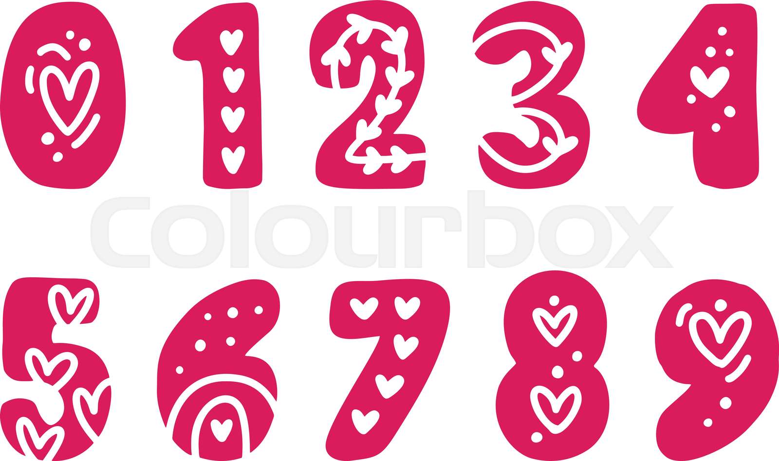 Decorative red numbers. Love Valentine day alphabet with a heart ...