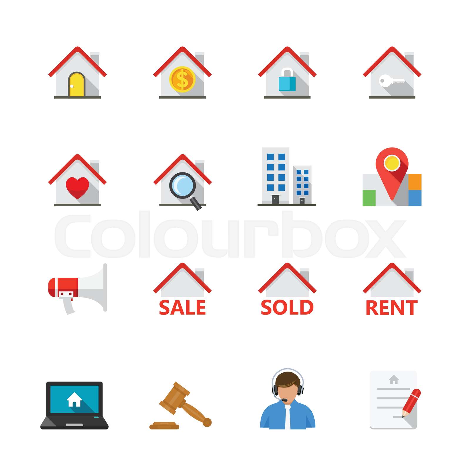 Real Estate Icons with White Background | Stock vector | Colourbox