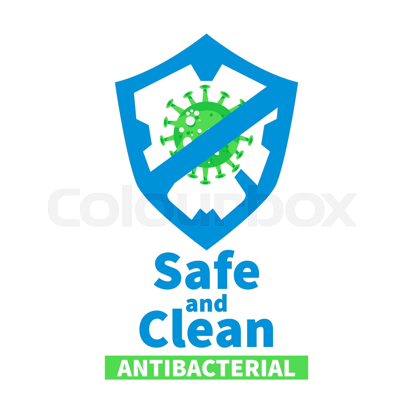 Antibacterial logo from bacteria virus with shield and prohibition sign ...