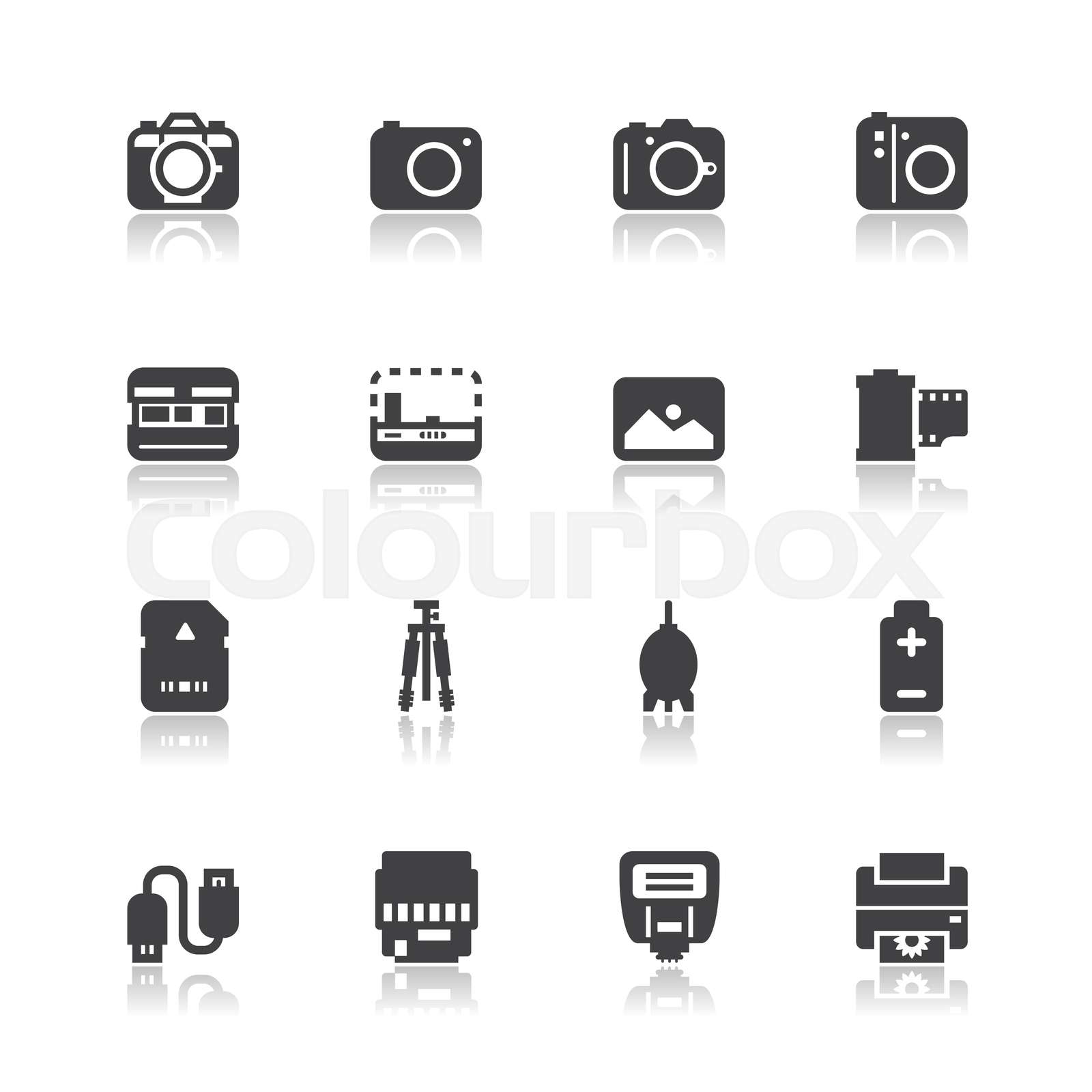 Camera and Camera Accessories Icons with White Background | Stock ...