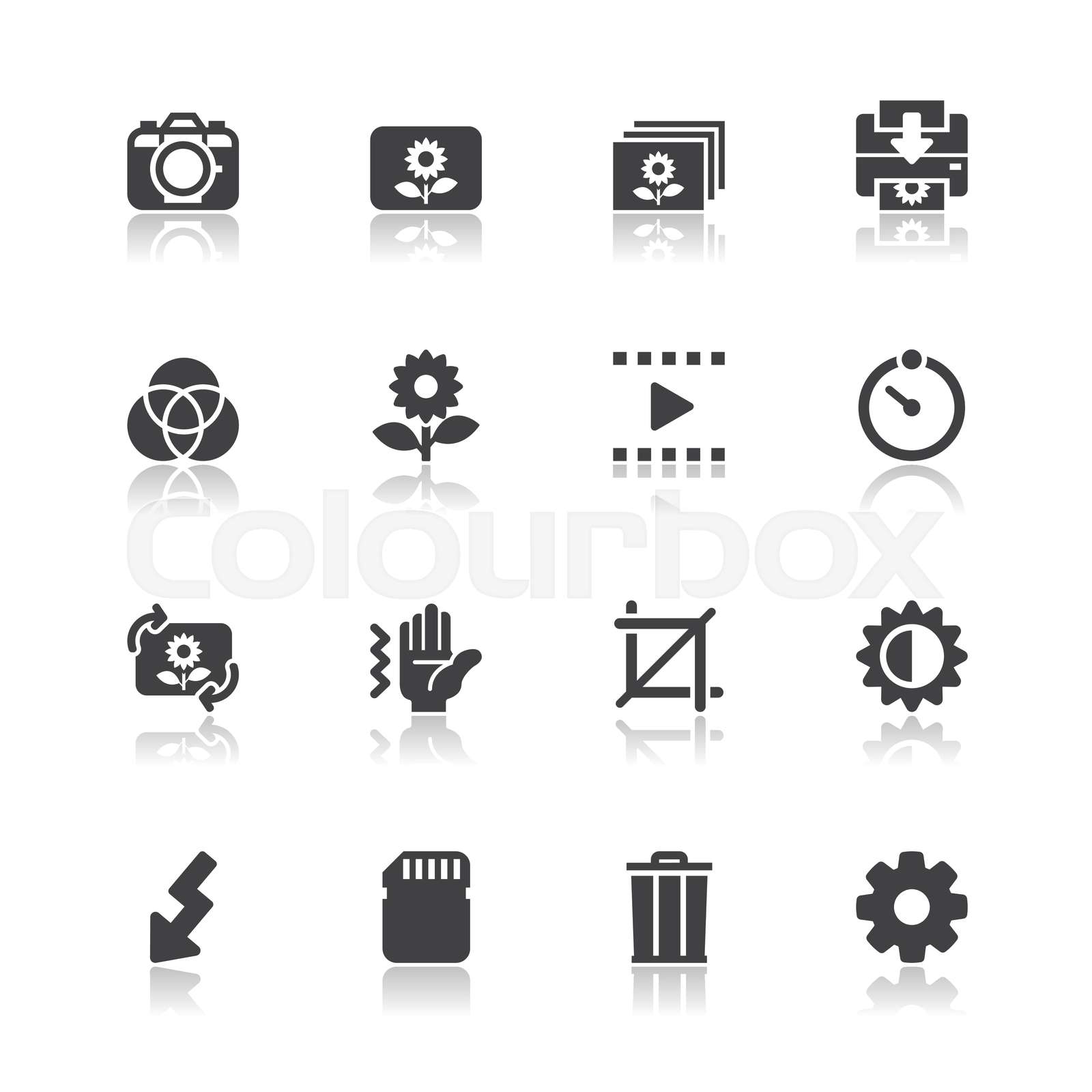 Photography and Camera Function Icons with White Background | Stock ...