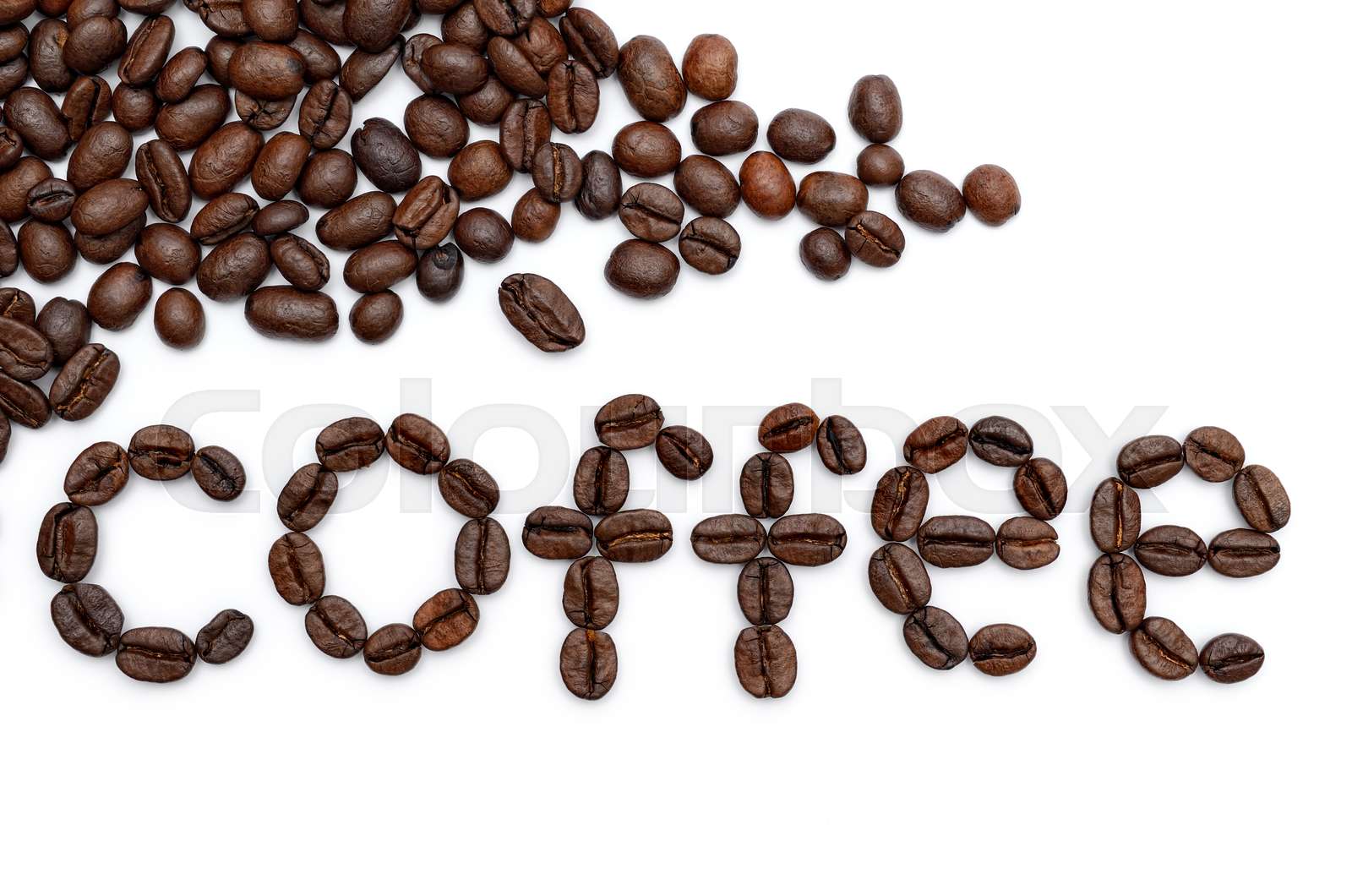 Coffee word made from coffee beans on white | Stock image | Colourbox