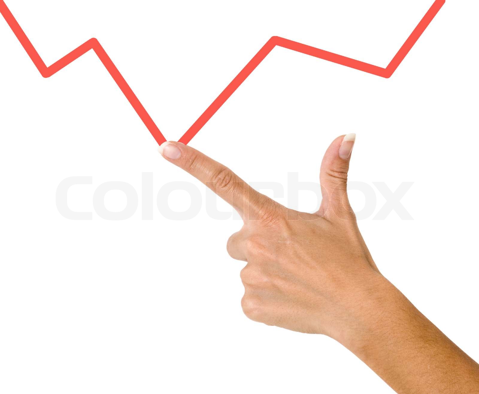 Finger pointing to a red chart | Stock image | Colourbox