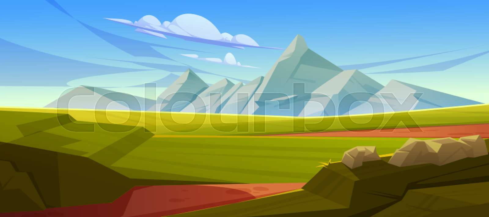 Cartoon nature landscape green plain or field | Stock vector | Colourbox