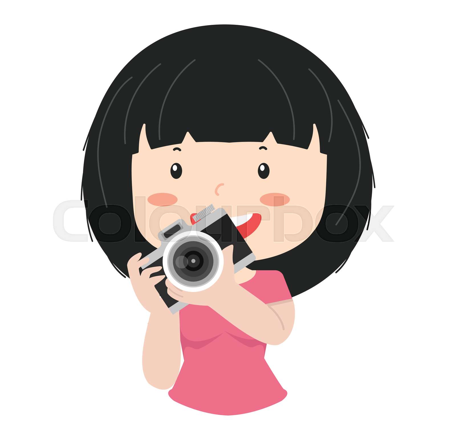 little girl holding camera cartoon | Stock vector | Colourbox