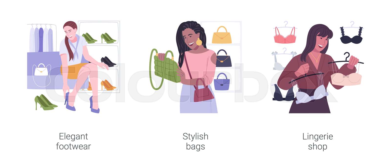 Fashion boutique isolated cartoon vector illustrations set. | Stock ...