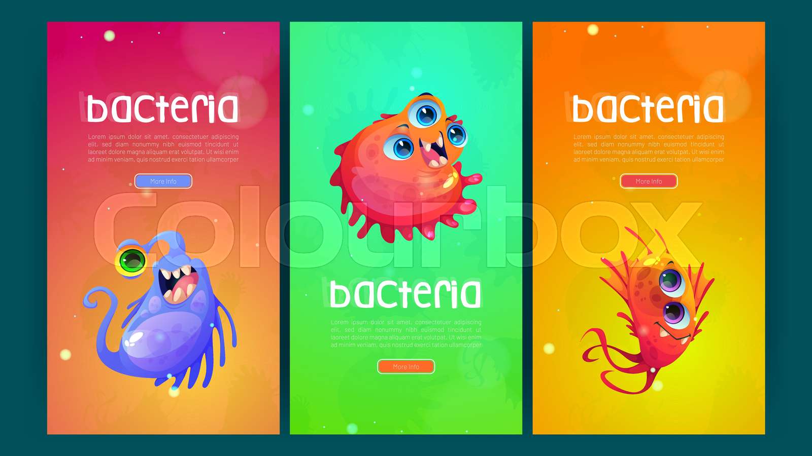 Bacteria posters with cute germ and microbe | Stock vector | Colourbox