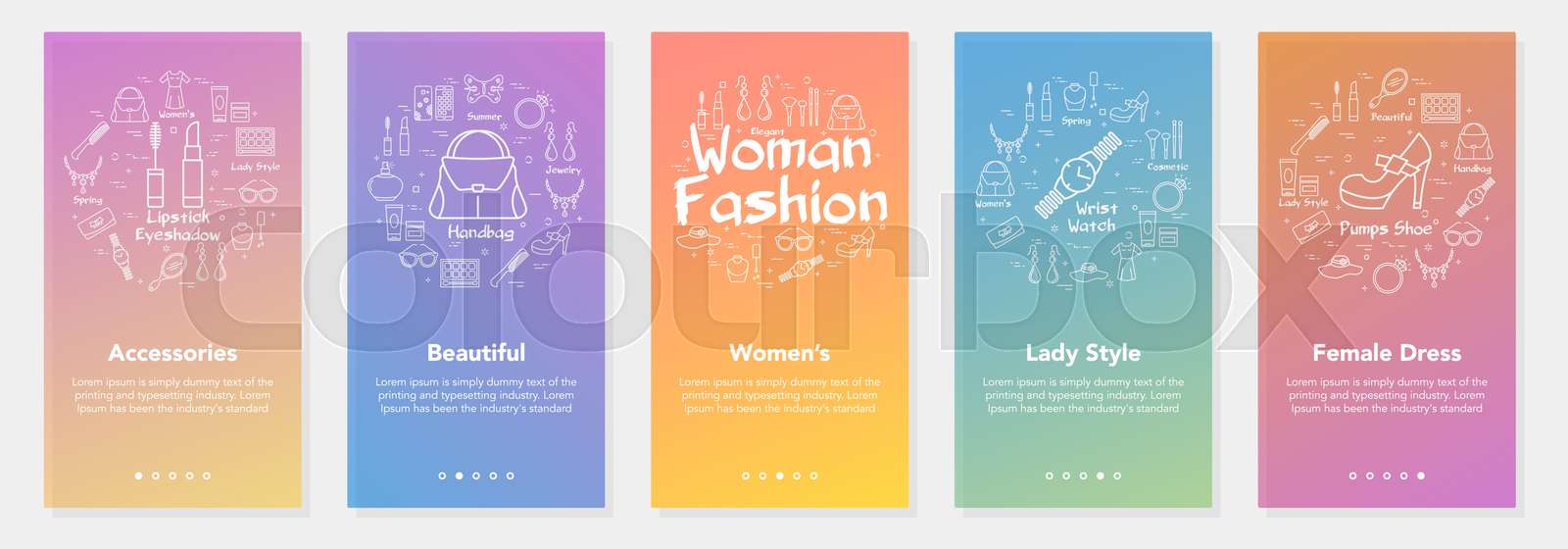 Womans fashion vertical color gradients banners collection with linear ...