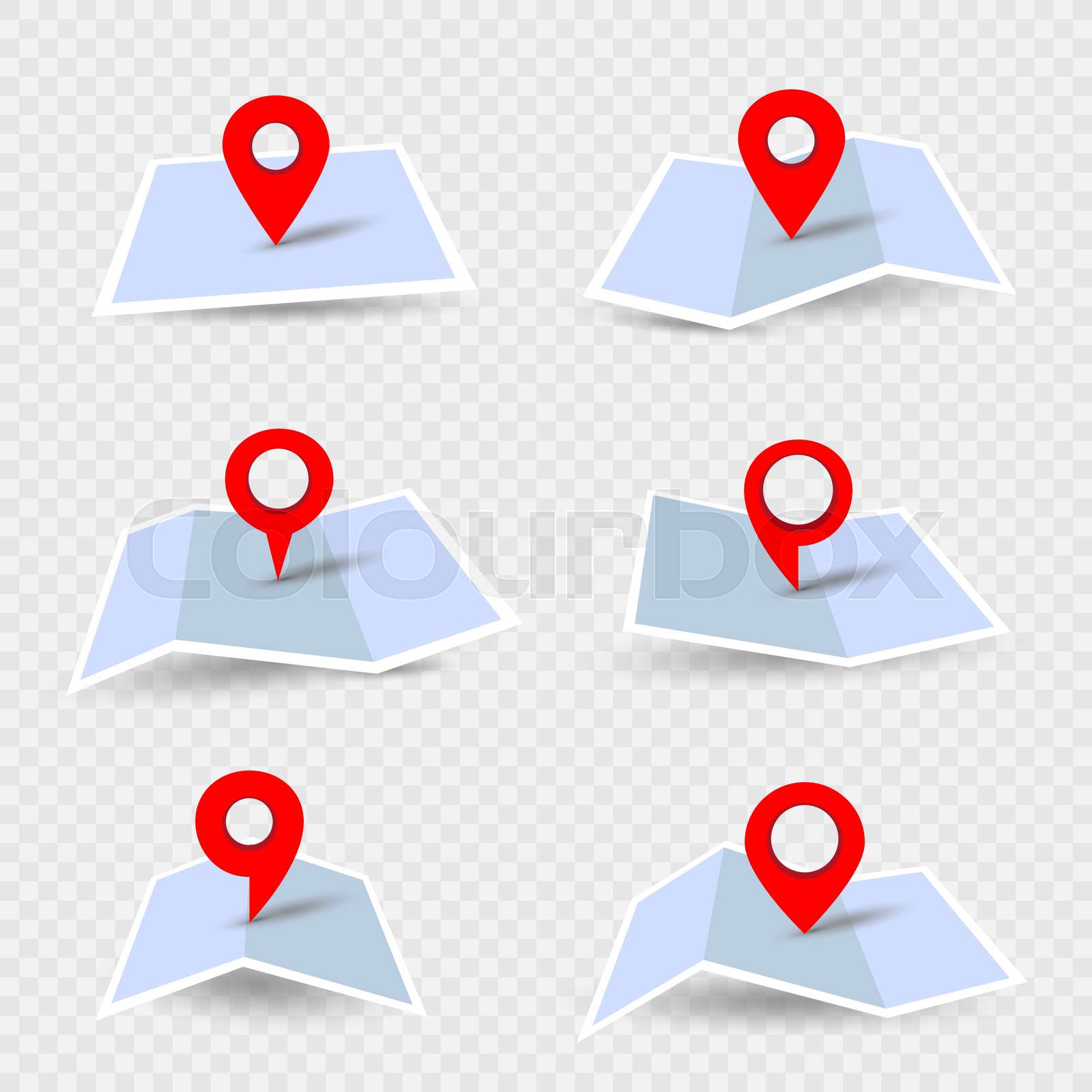 location pin on paper map set | Stock vector | Colourbox