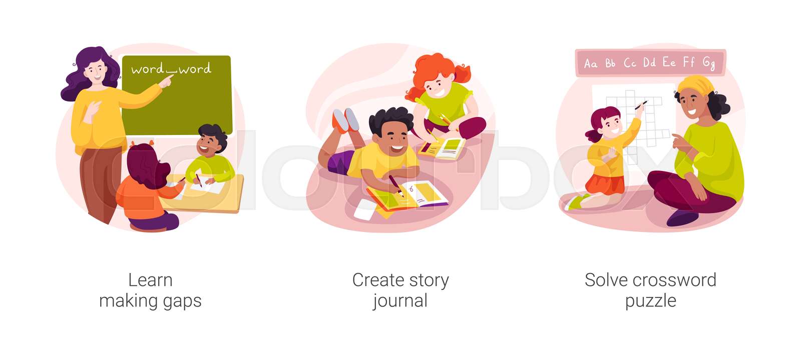 Kindergarten curriculum isolated cartoon vector illustration set ...