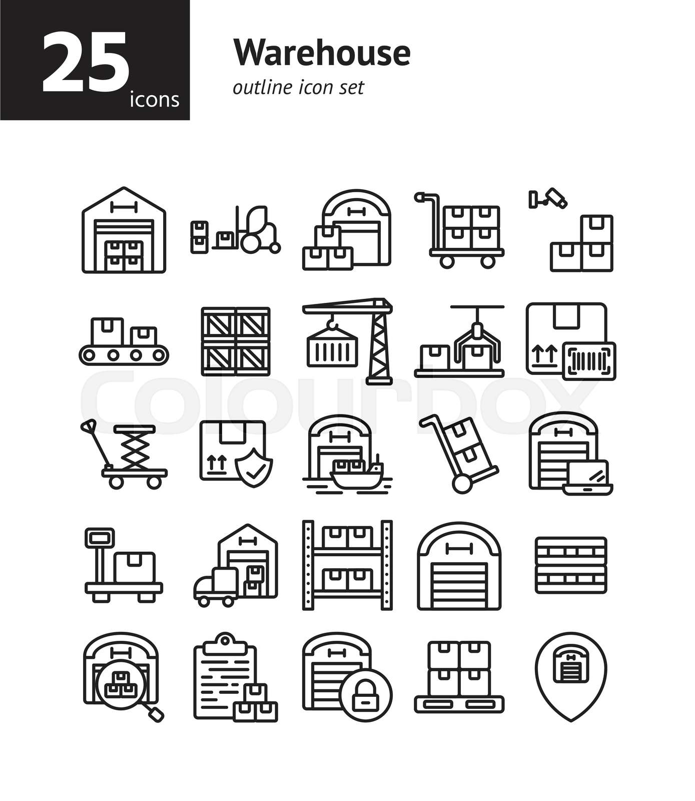 Warehouse outline icon set. | Stock vector | Colourbox