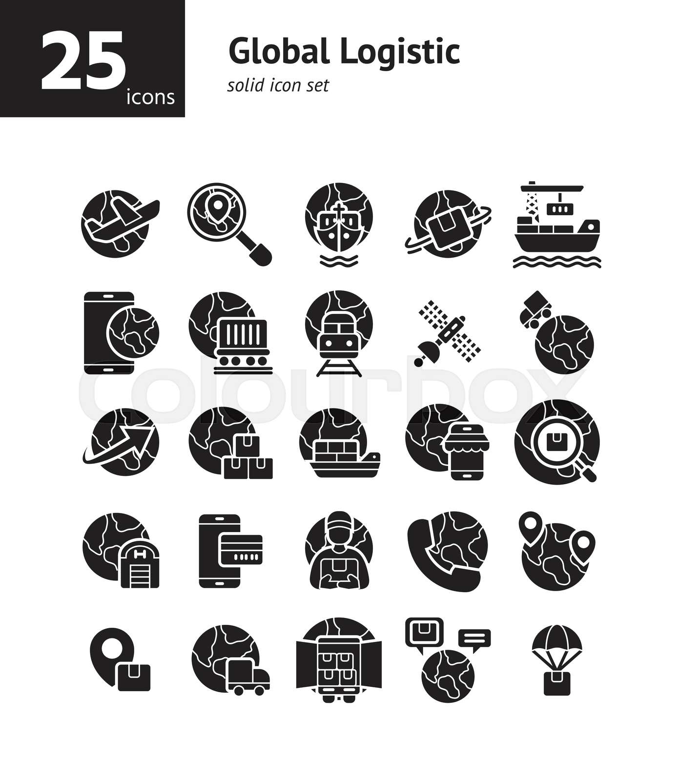 Global Logistic solid icon set. | Stock vector | Colourbox