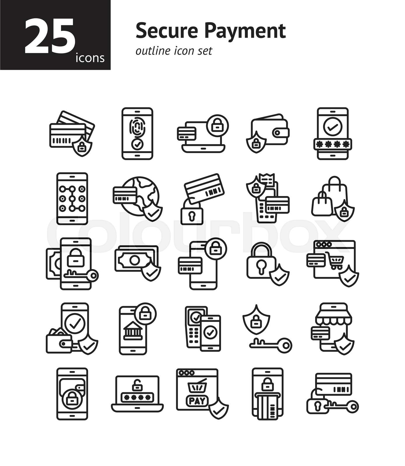 Secure Payment outline icon set. | Stock vector | Colourbox