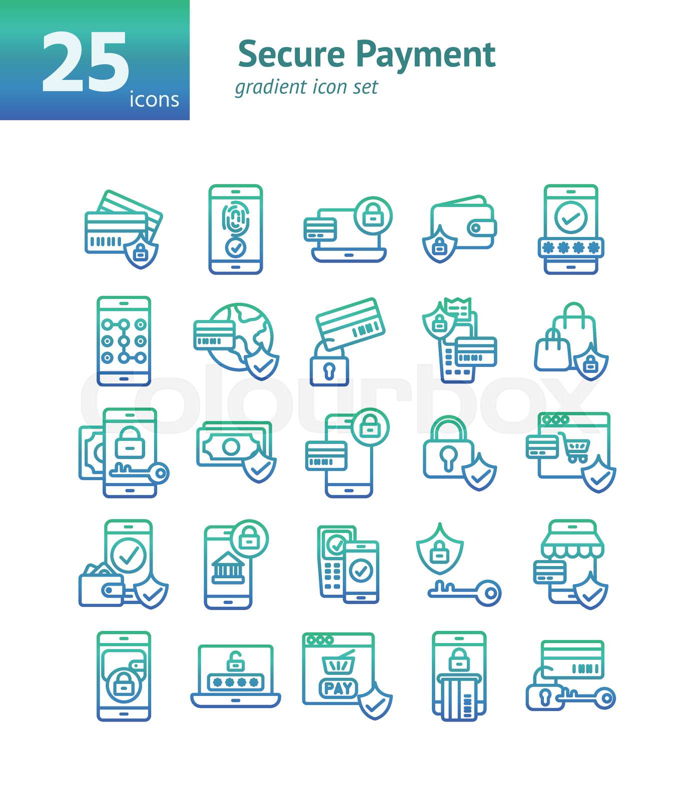 Secure Payment gradient icon set. | Stock vector | Colourbox