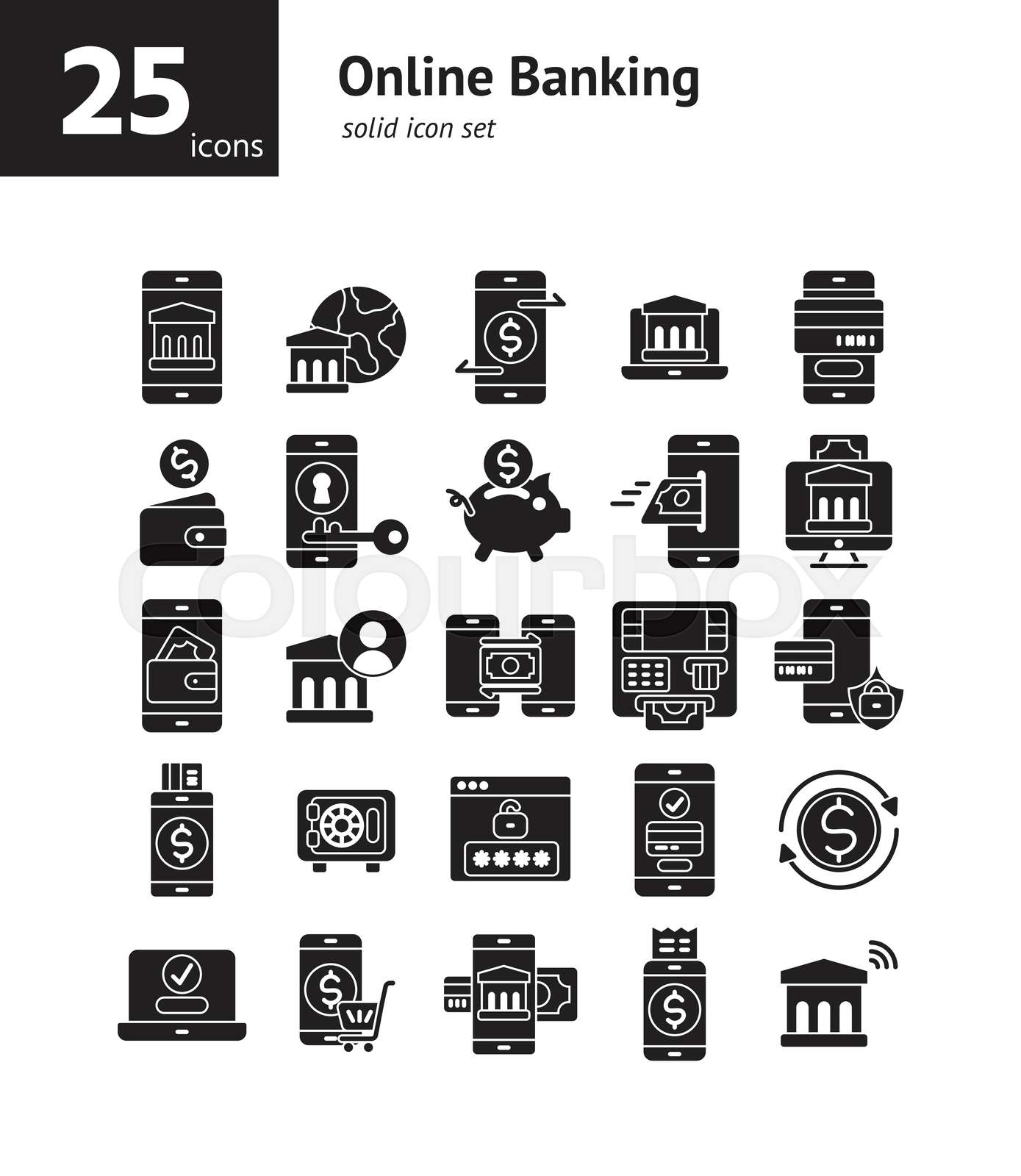 Online Banking solid icon set. | Stock vector | Colourbox