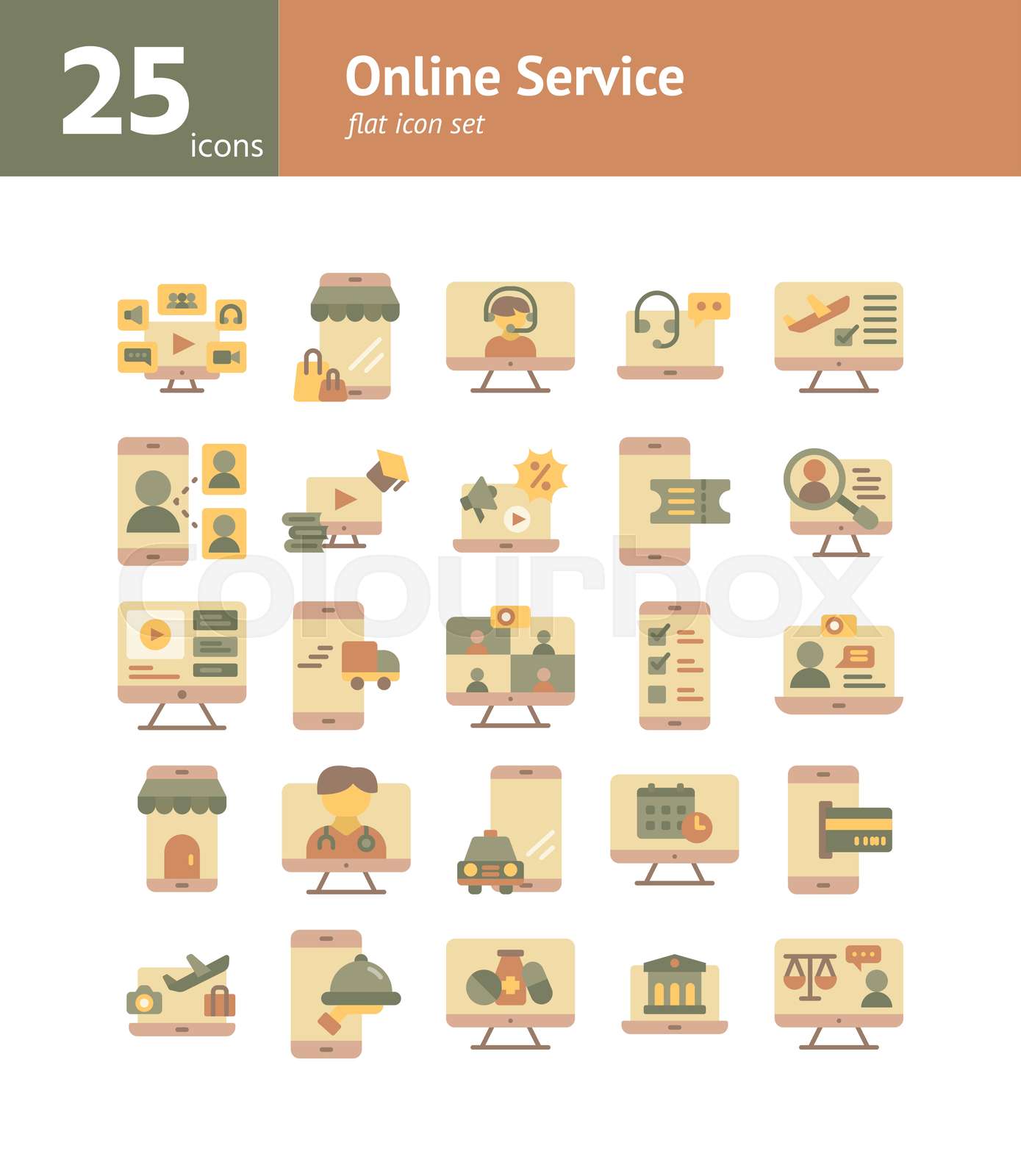 Online Service flat icon set. | Stock vector | Colourbox