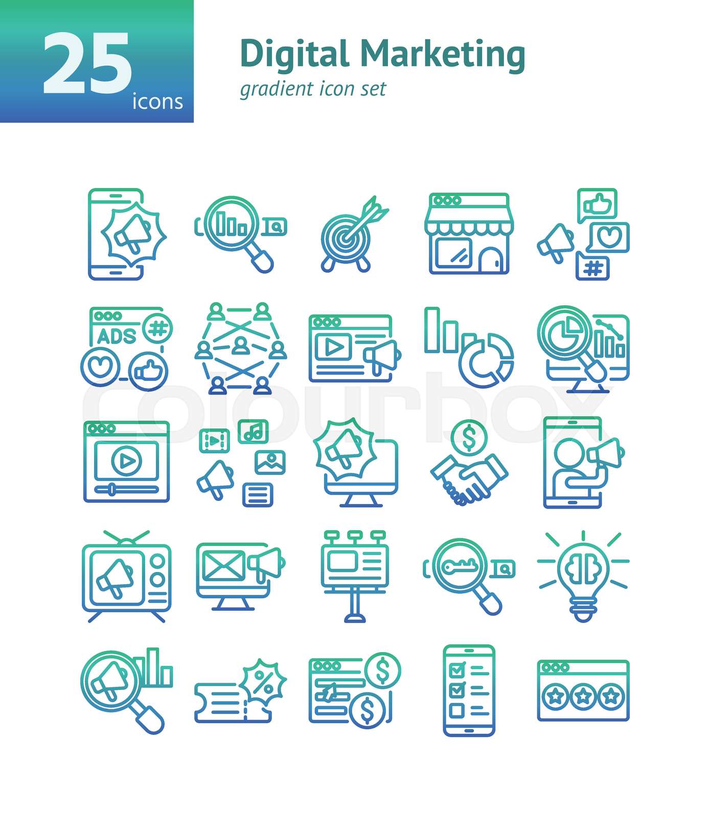 Digital Marketing gradient icon set. | Stock vector | Colourbox