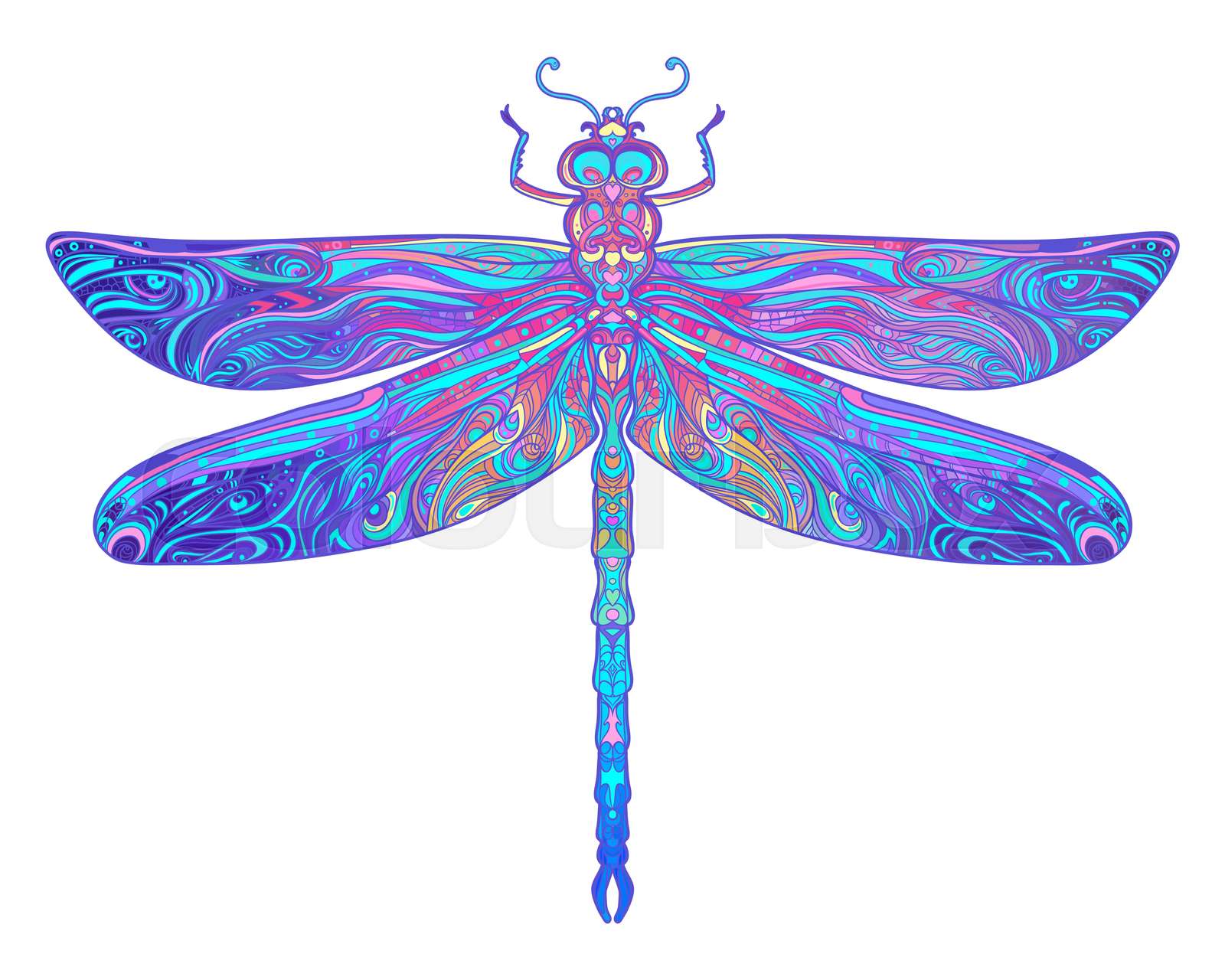 Ornate colorful dragonfly. Ethnic patterned vector illustration ...