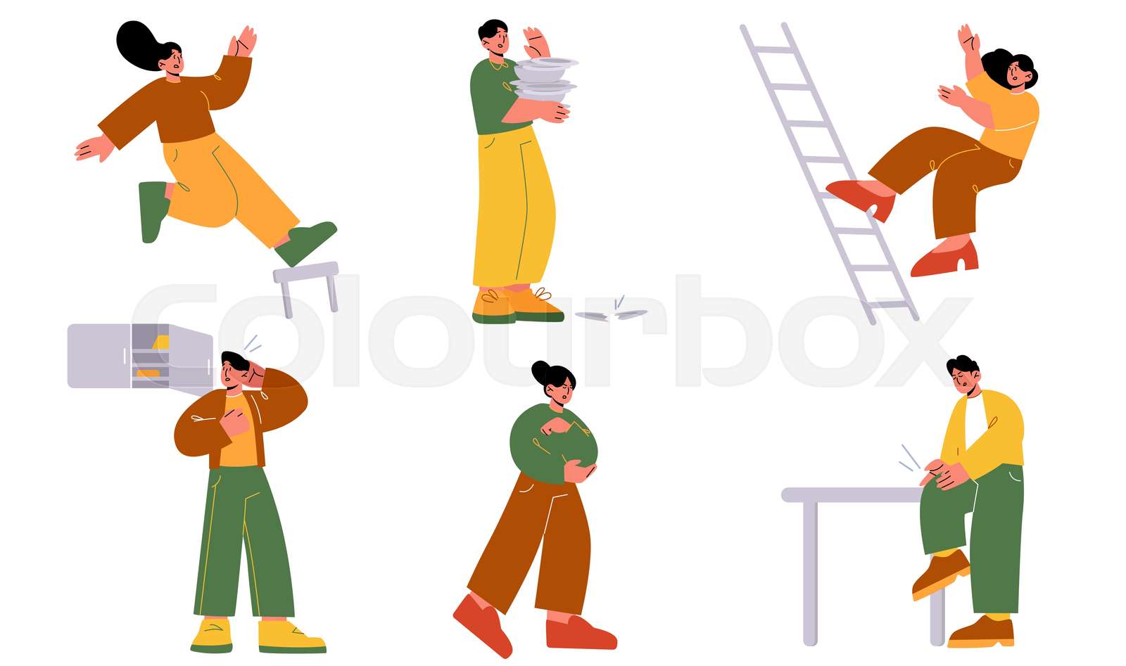 Clumsy people unexpected accidents, clumsiness | Stock vector | Colourbox