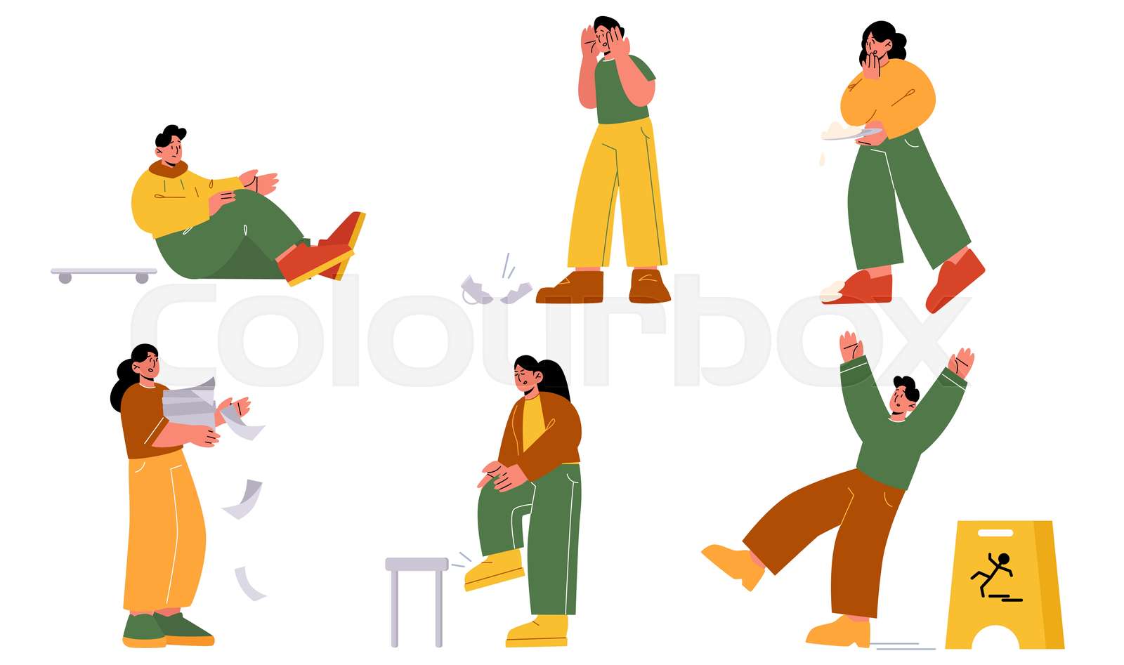 Clumsy people accidents, characters fall down | Stock vector | Colourbox