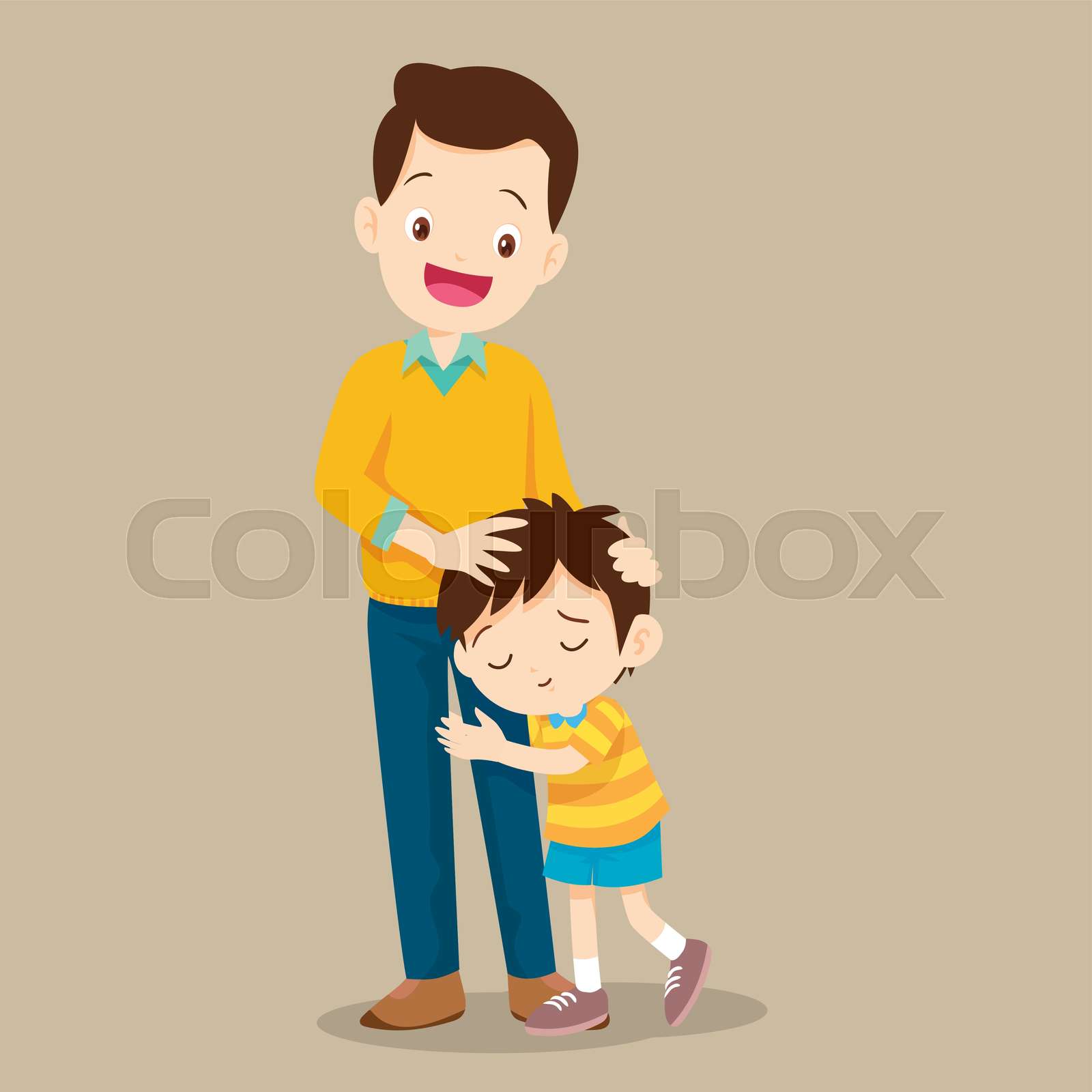 cute children boy hugging his father | Stock vector | Colourbox