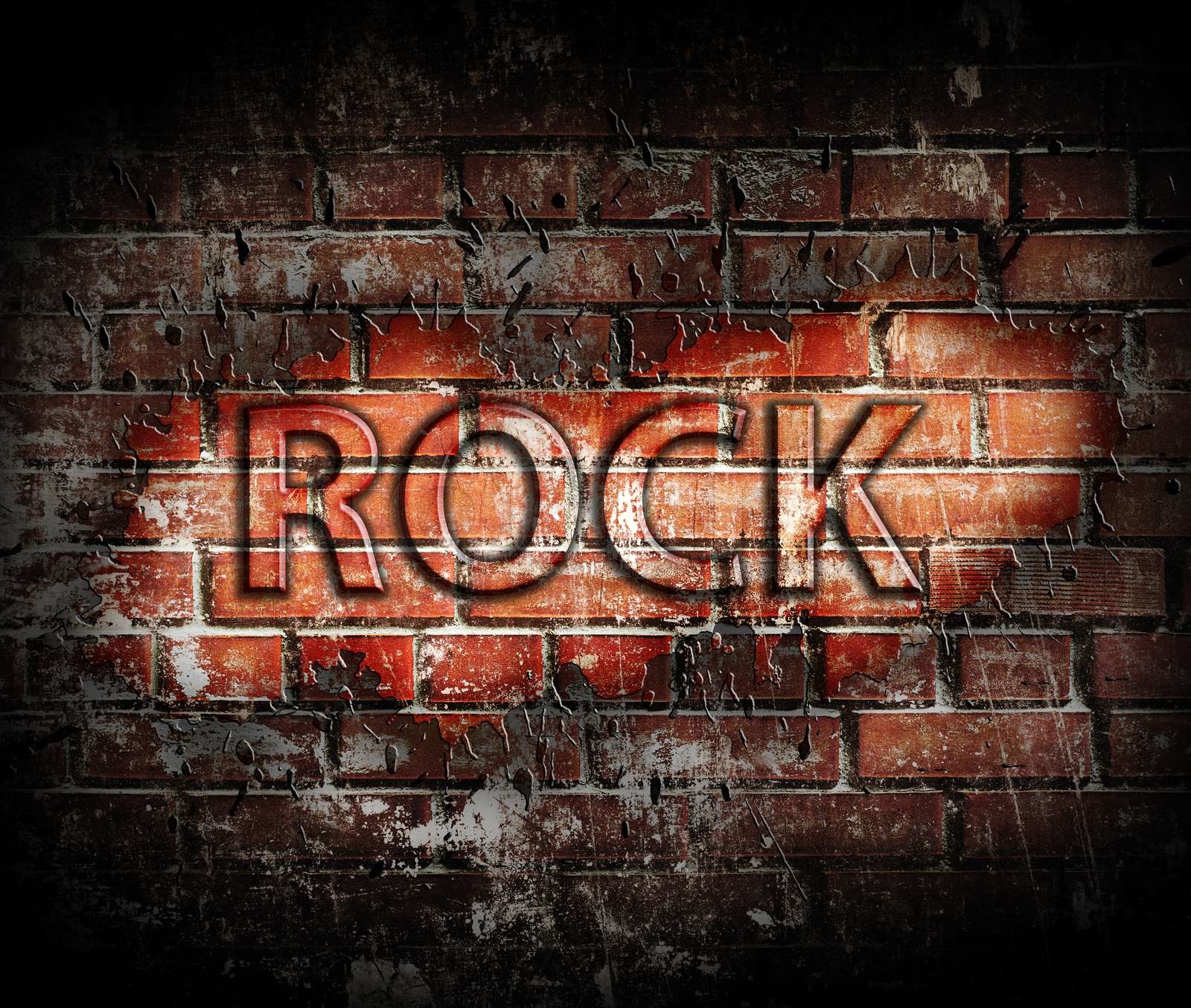 Grunge rock music poster on red brick wall | Stock image | Colourbox