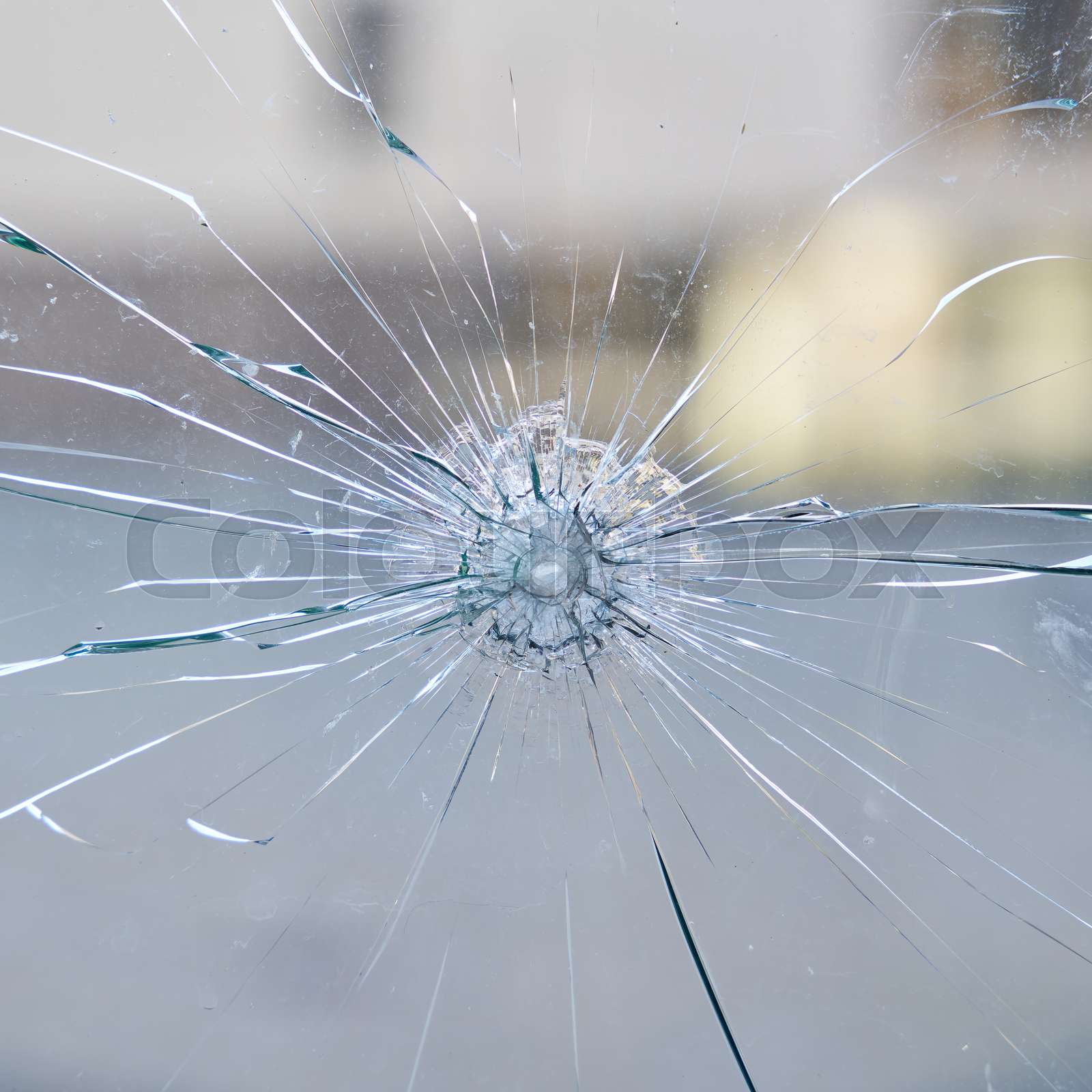 destroyed window pane from safety glass at a store | Stock image ...