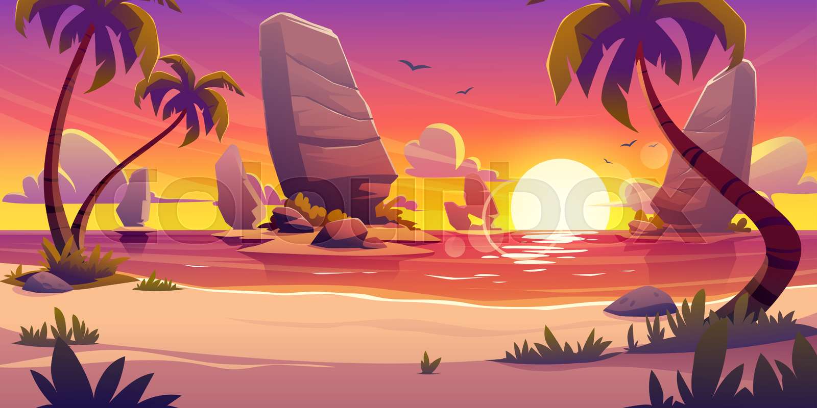 Cartoon Beach Sunset