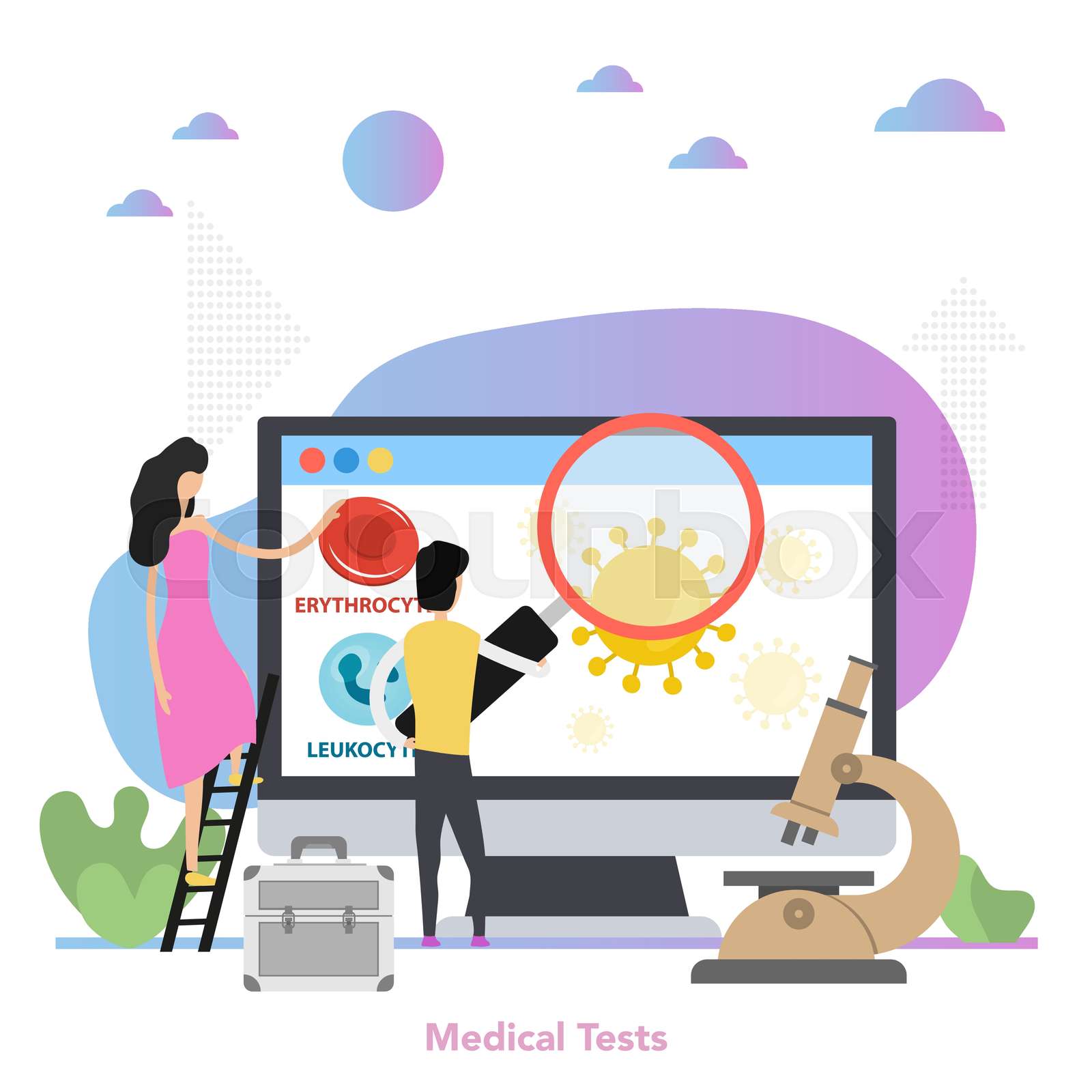 Medical tests vector illustration in flat style. Medical research ...