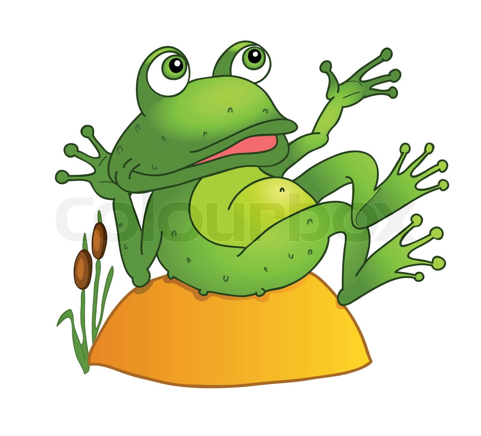 Cartoon Frosch liegt auf einem Felsen | Stock-Vektor | Colourbox
