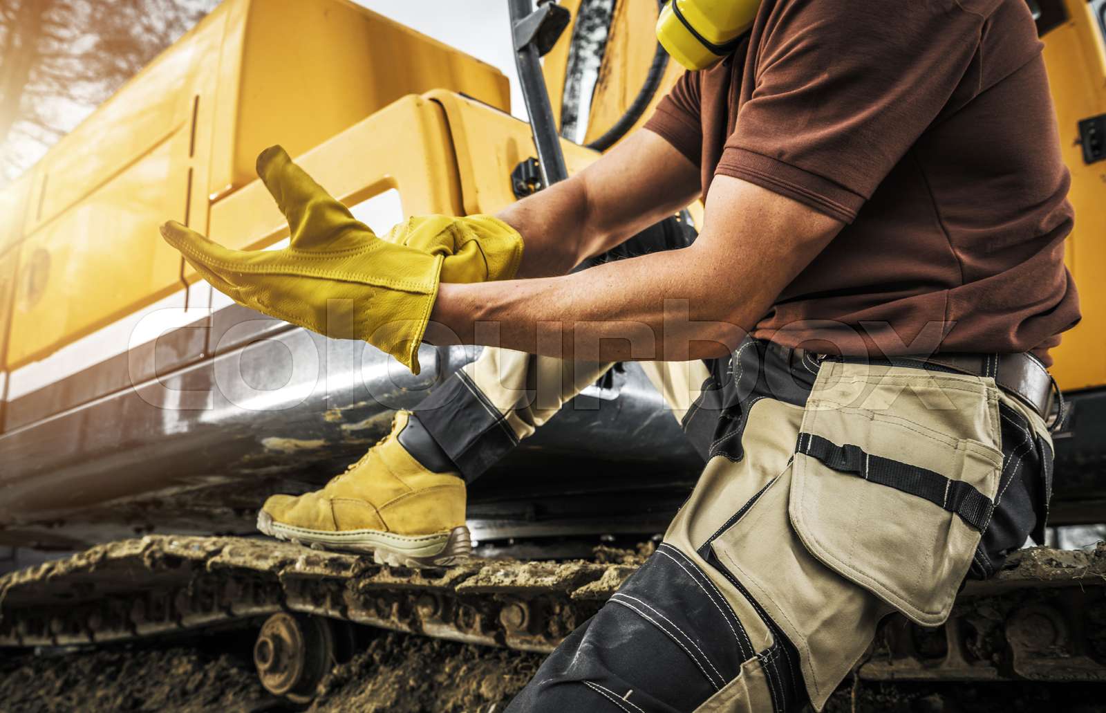 Heavy Construction Equipment Operator Wearing Safety Gloves | Stock ...
