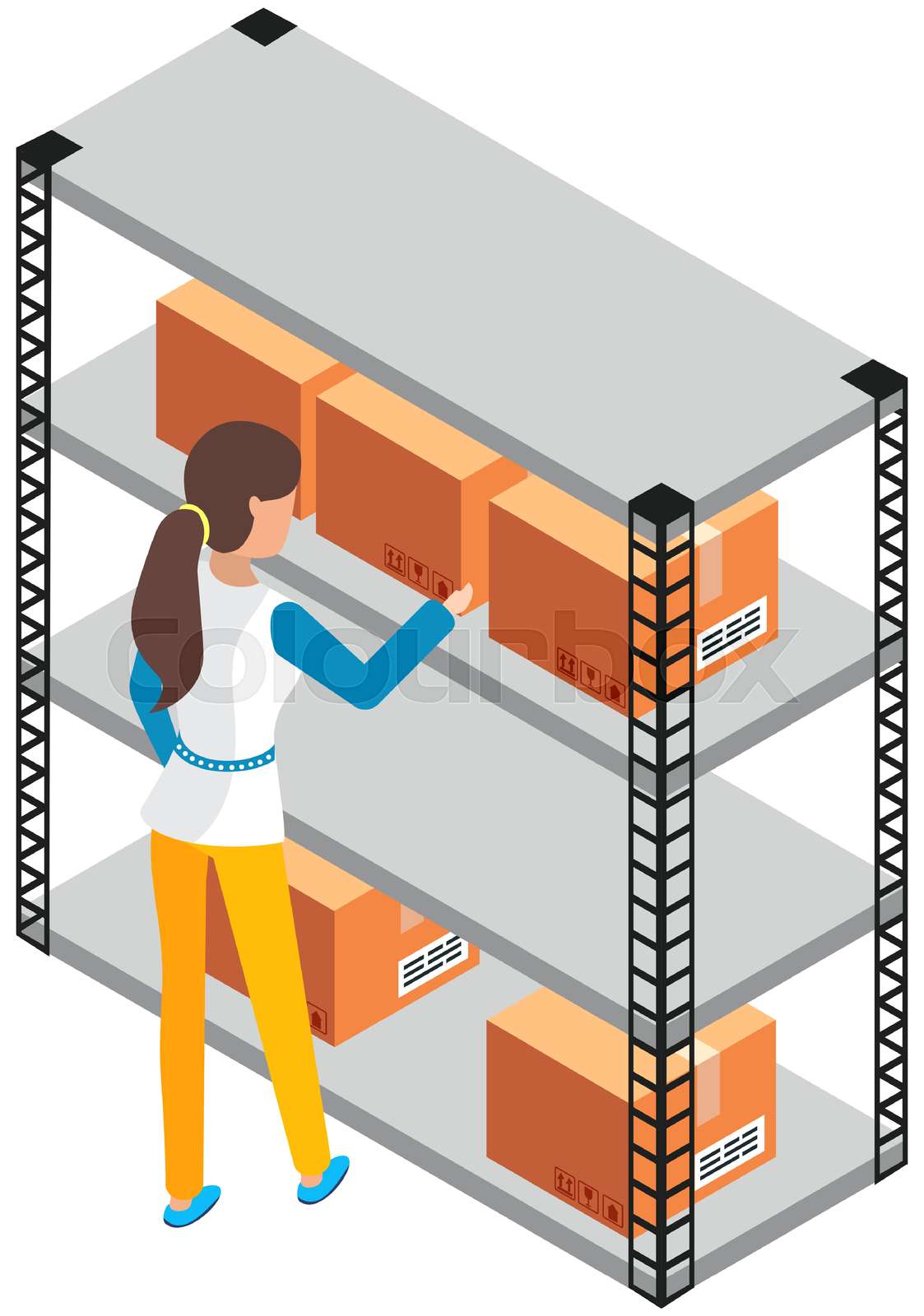 Woman in warehouse checks inventory levels of goods on shelf. Storage ...