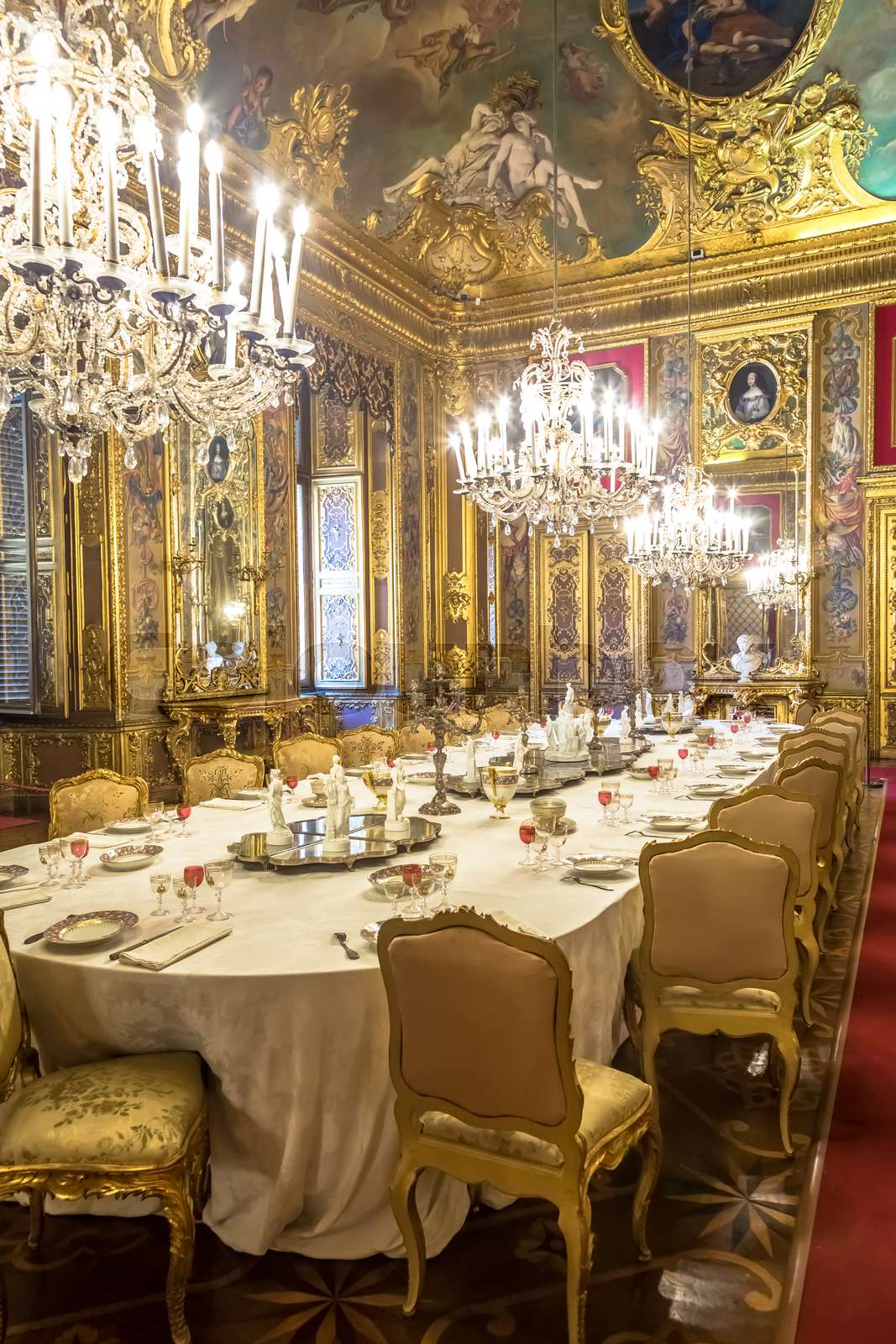 Luxury Baroque dining room with gala dinner table setting | Stock image ...