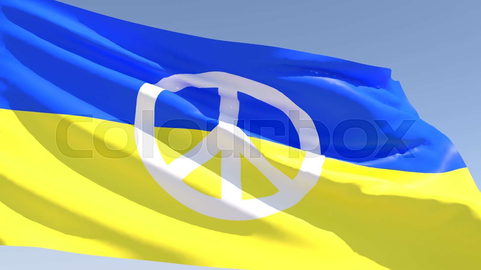 Peace sign on Ukrainian flag Ukraine war on blue clear sky | Stock ...