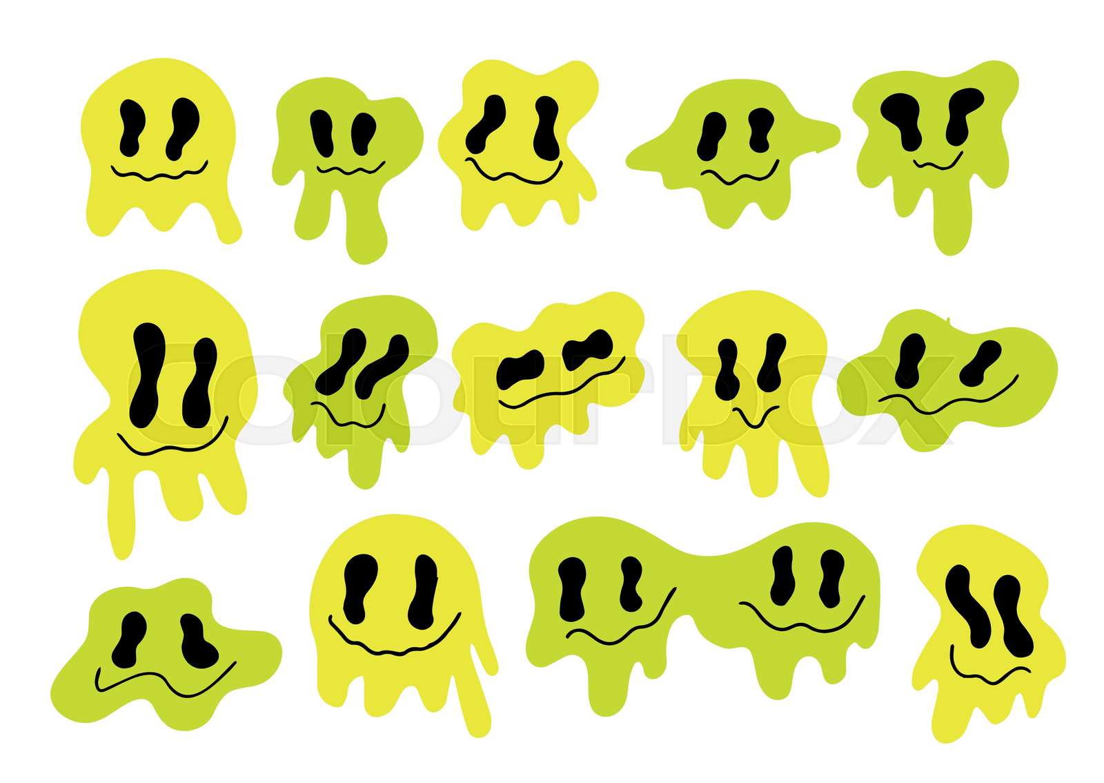 Cool Drippy distorted Smile set. Acid Trip Colorful stiker for t-shirt ...